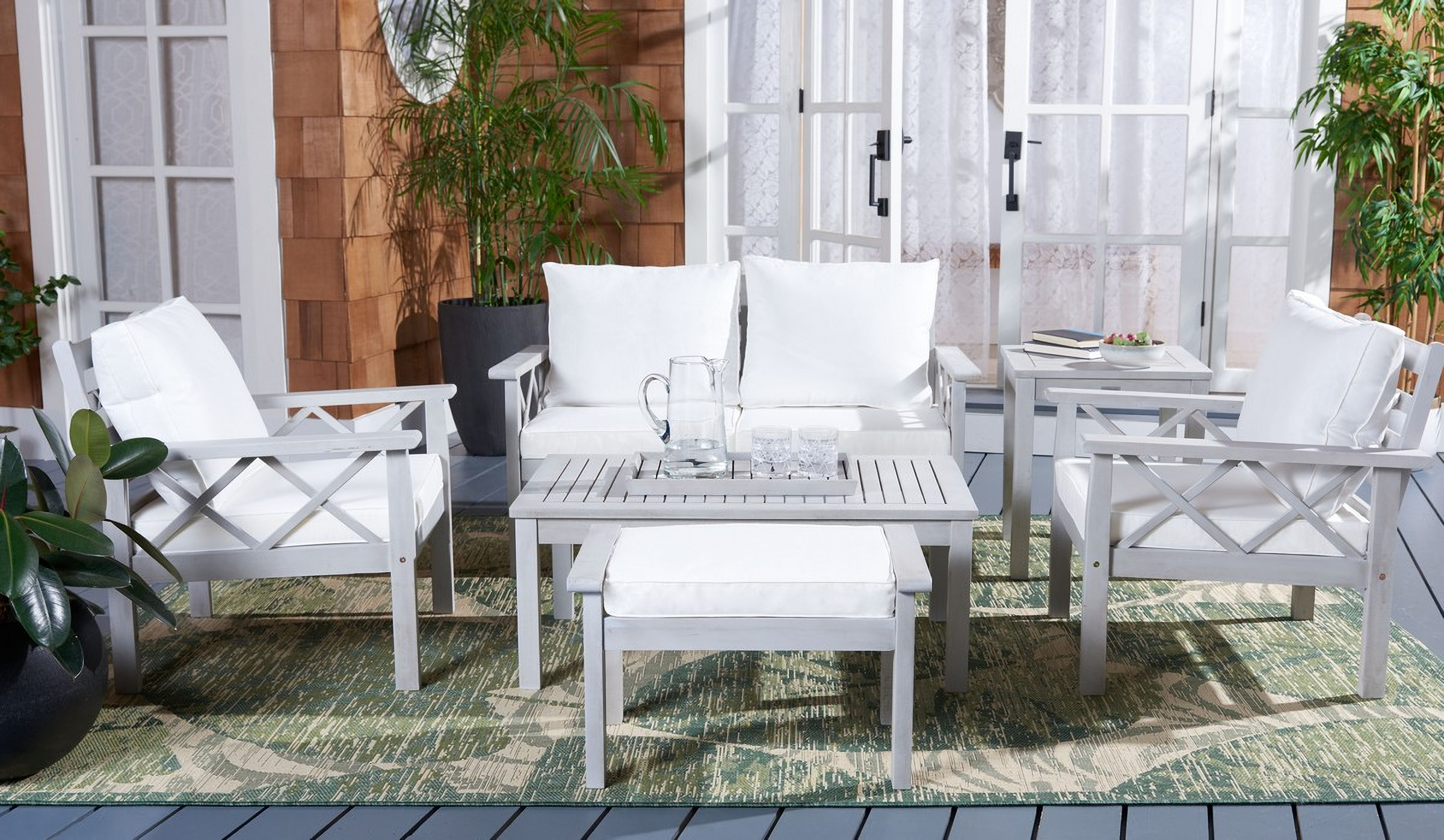 Loanna 6 Piece Outdoor Living Set In Gray by Safavieh | 1StopBedrooms