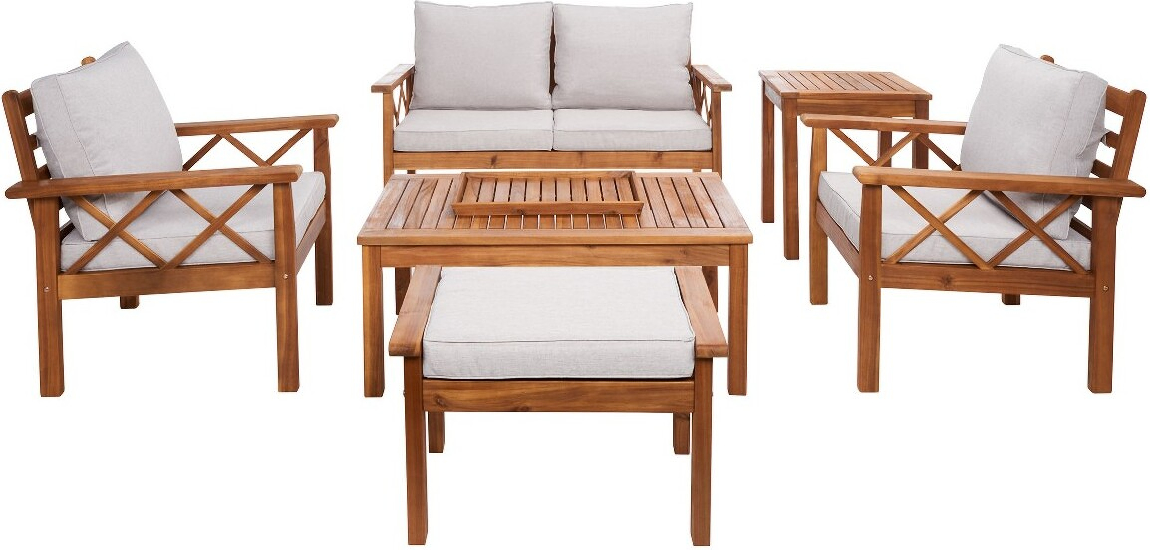 Loanna 6 Piece Outdoor Living Set In Light Grey by Safavieh | 1StopBedrooms