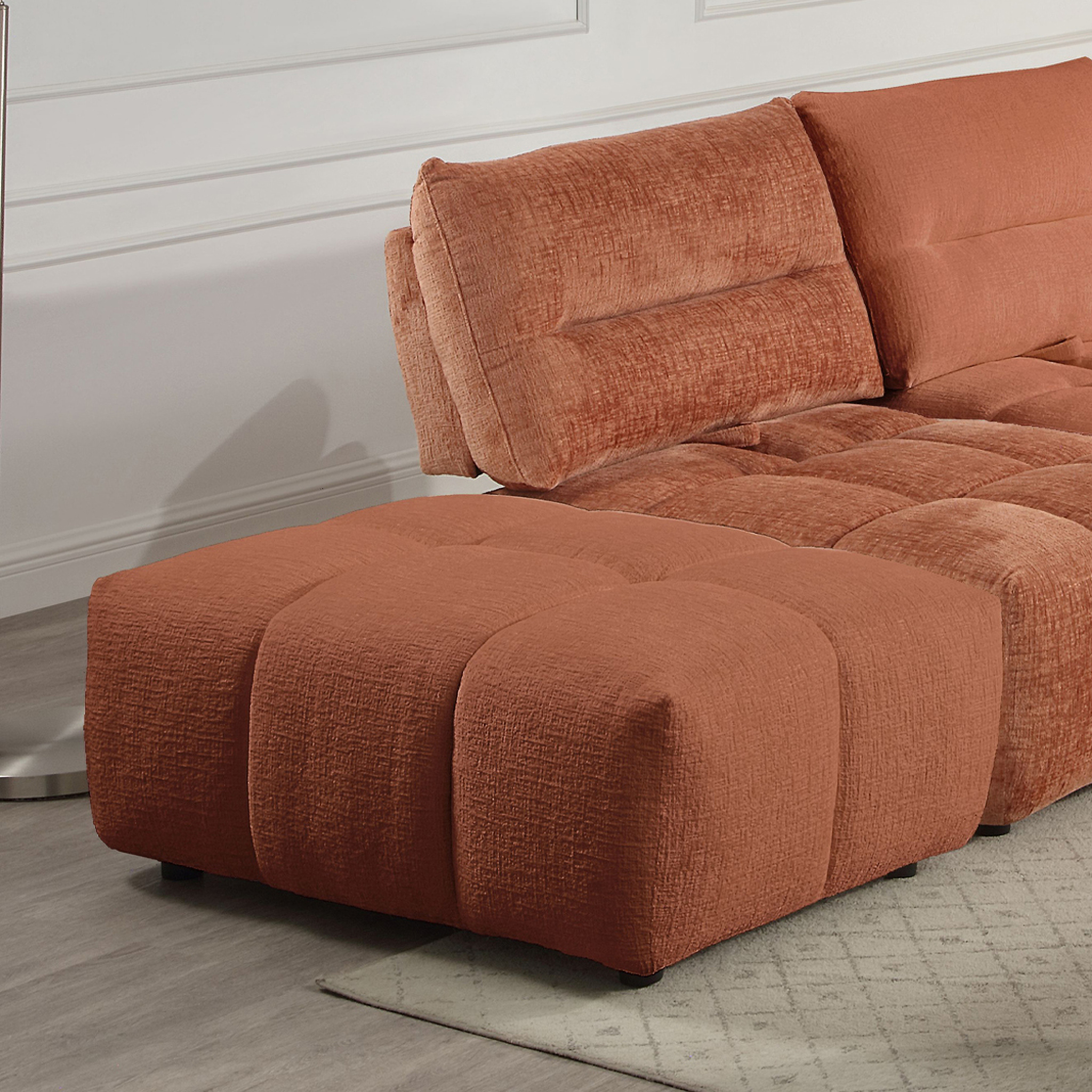 Loanna Ottoman In Coral Red Linen by ACME | 1StopBedrooms