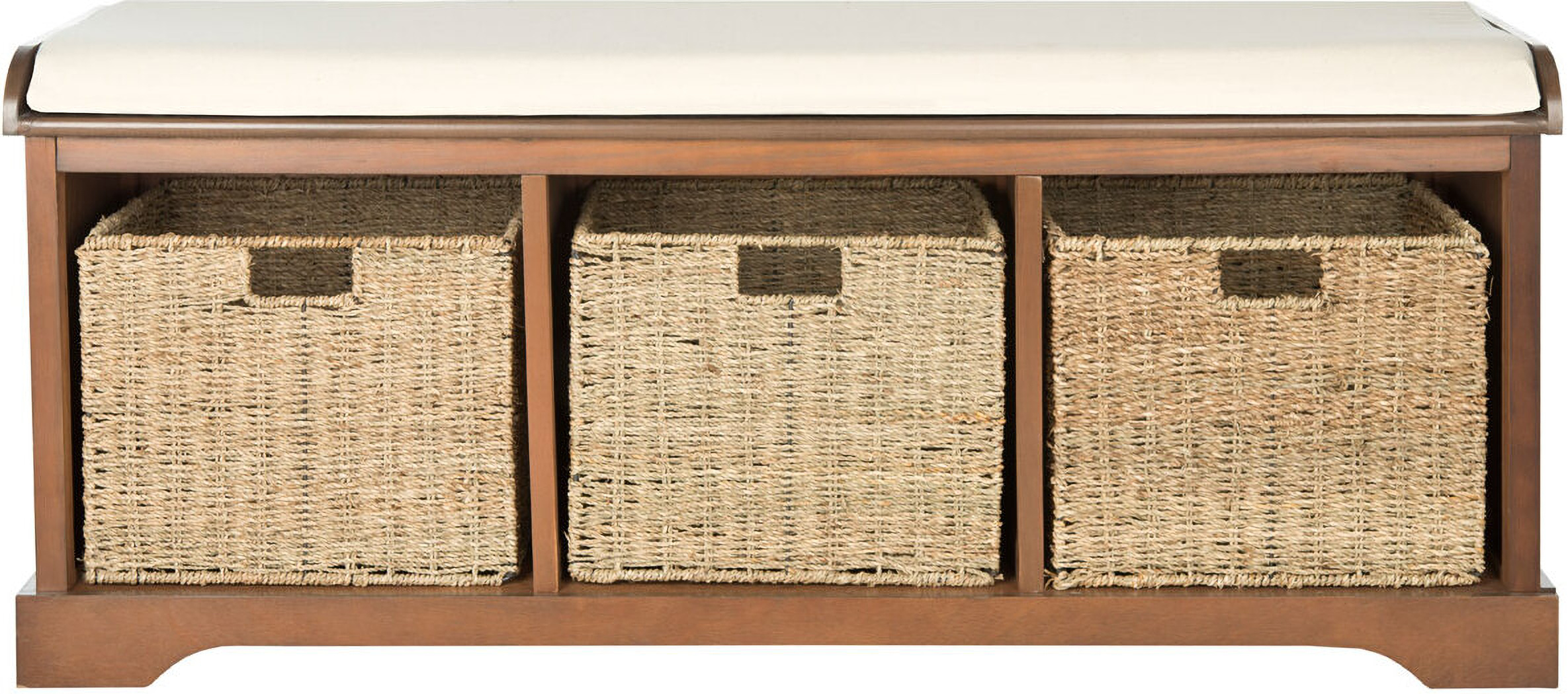 Lonan Medium Walnut and White Wicker Storage Bench by Safavieh ...