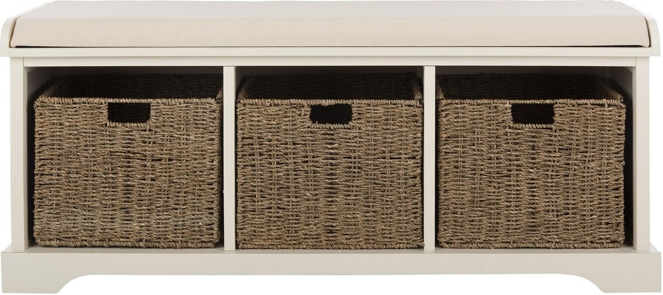 Lonan White Wicker Storage Bench by Safavieh | 1StopBedrooms