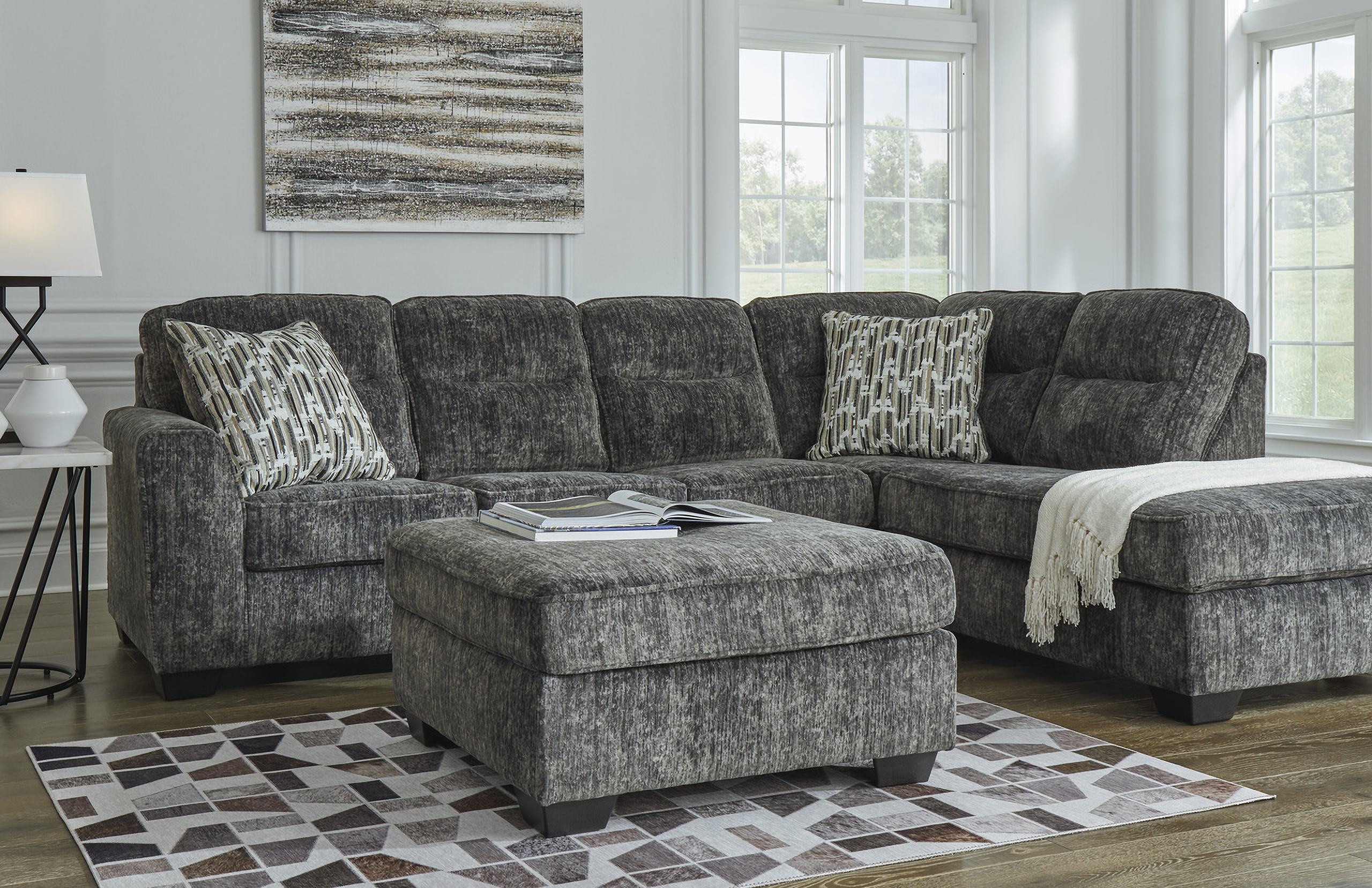 Lonoke 2-Piece RAF Sectional with Chaise In Gunmetal by Ashley Furniture | 1StopBedrooms