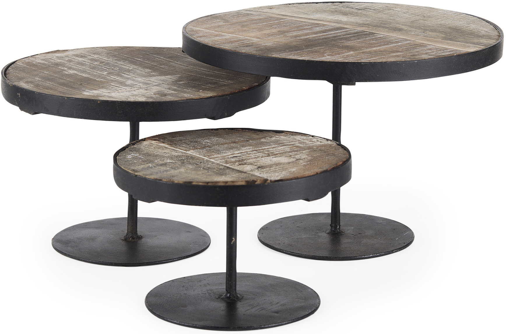 Lorenz Wood with Black Metal Base Round Decorative Display Stands Set ...