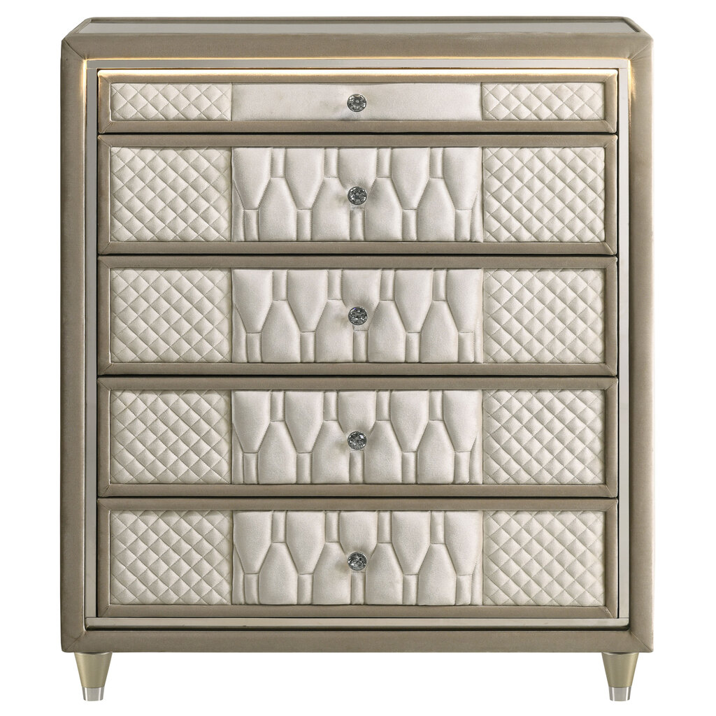 Lorient 5-Drawer LED Chest of Drawers In Ivory and Camel by Coaster ...