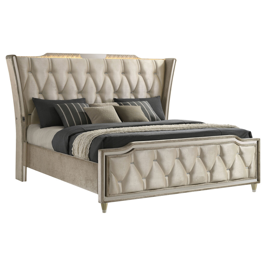 Lorient Queen LED Upholstered Wingback Bed In Ivory and Camel by ...