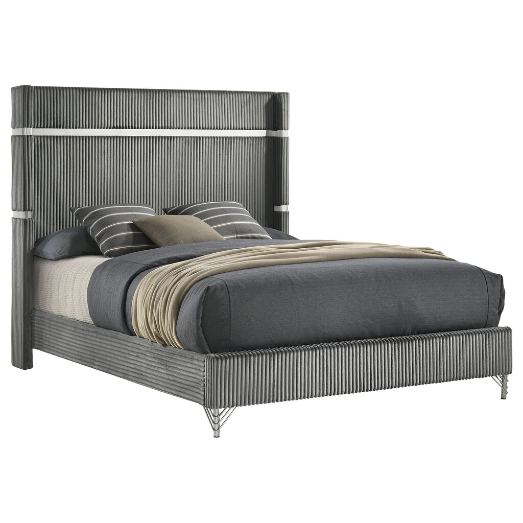 Lucia 61 Inch Upholstered Queen Wingback Bed In Grey by Coaster ...