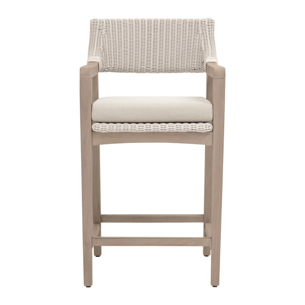 Lucia Outdoor Counter Stool In Pure White Synthetic Wicker Stone and ...