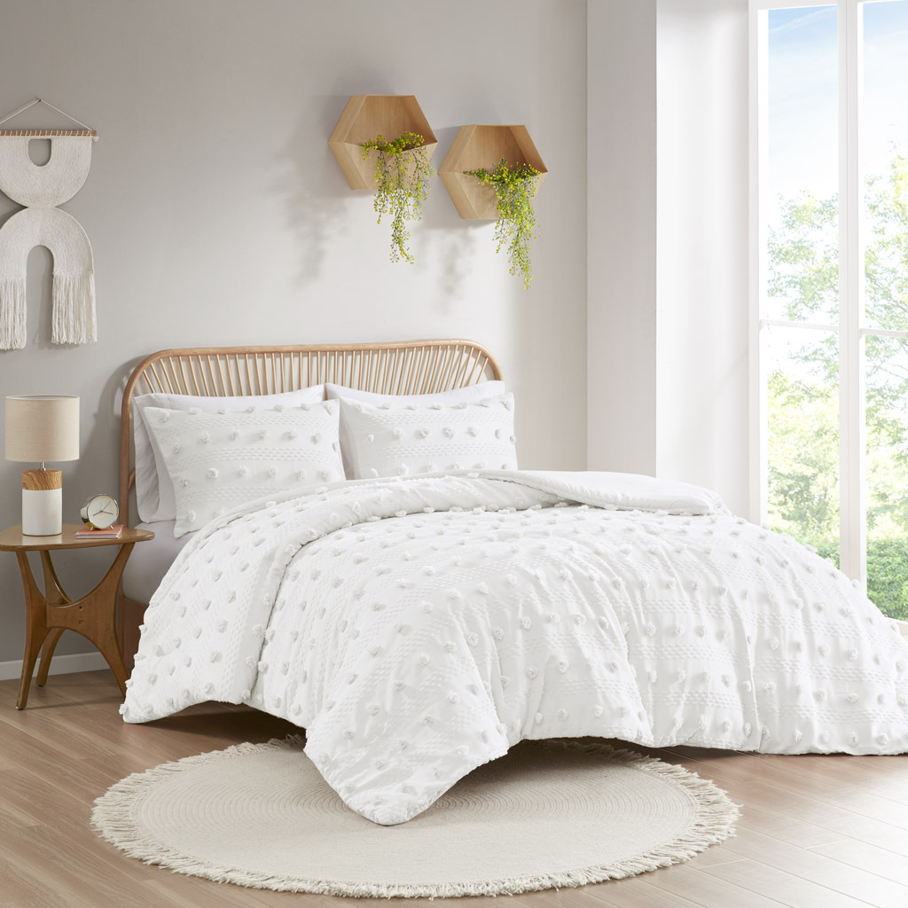 Lucy Clip Jacquard Duvet 3 Piece Full/Queen Cover Set In Ivory by ...