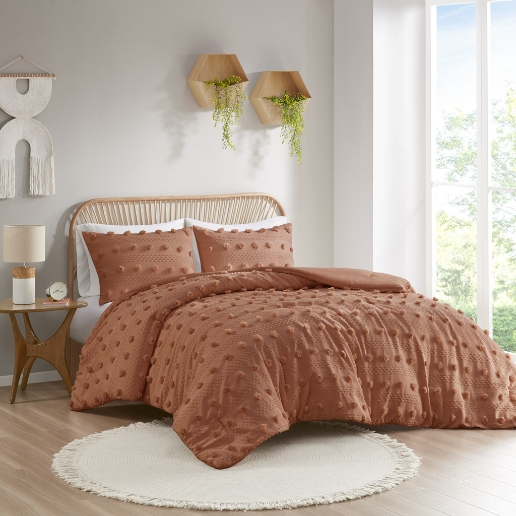 Lucy Clip Jacquard Full/Queen Comforter Set In Rust by Olliix ...