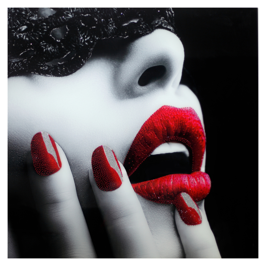 Luscious Lace Lips Frameless Tempered Glass Wall Art In Black/White/Red ...