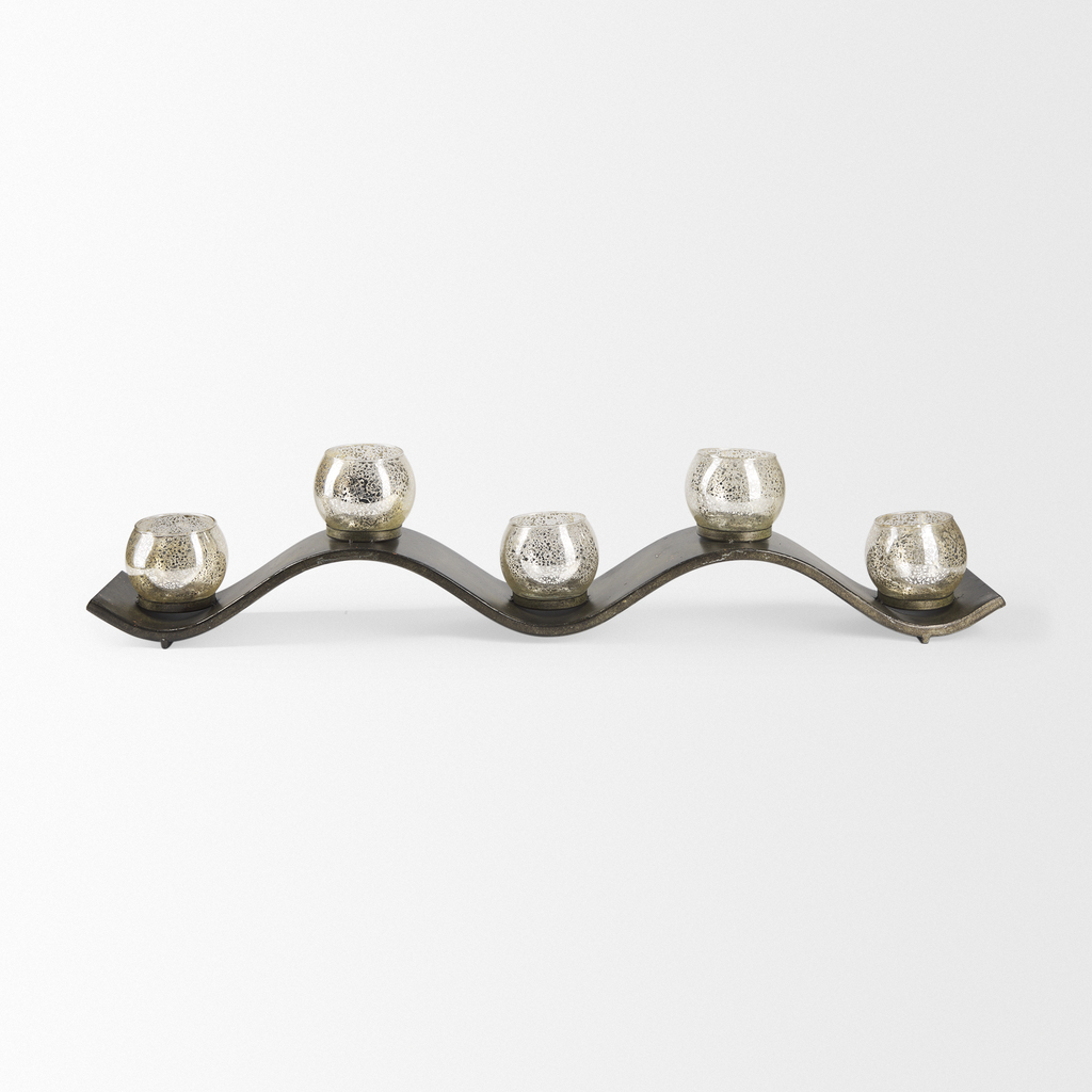 Lux Copper Metal Five Hurricane Glass Holder Table Candle Holder In ...