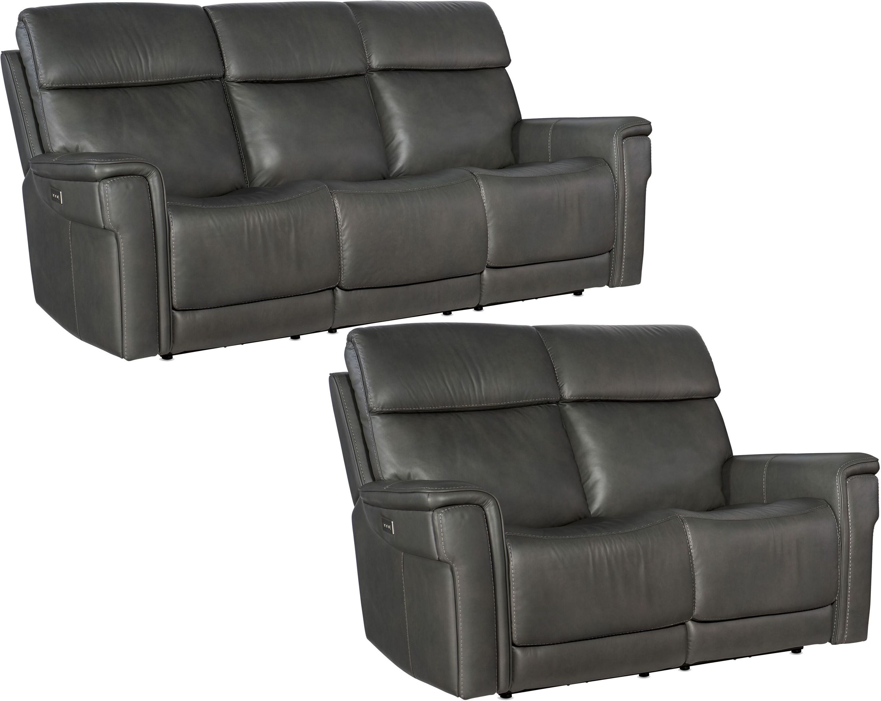 Lyra Sahara Dorian Gray Leather Zero Gravity Power Reclining Living Room Set With Power Headrest 1StopBedrooms