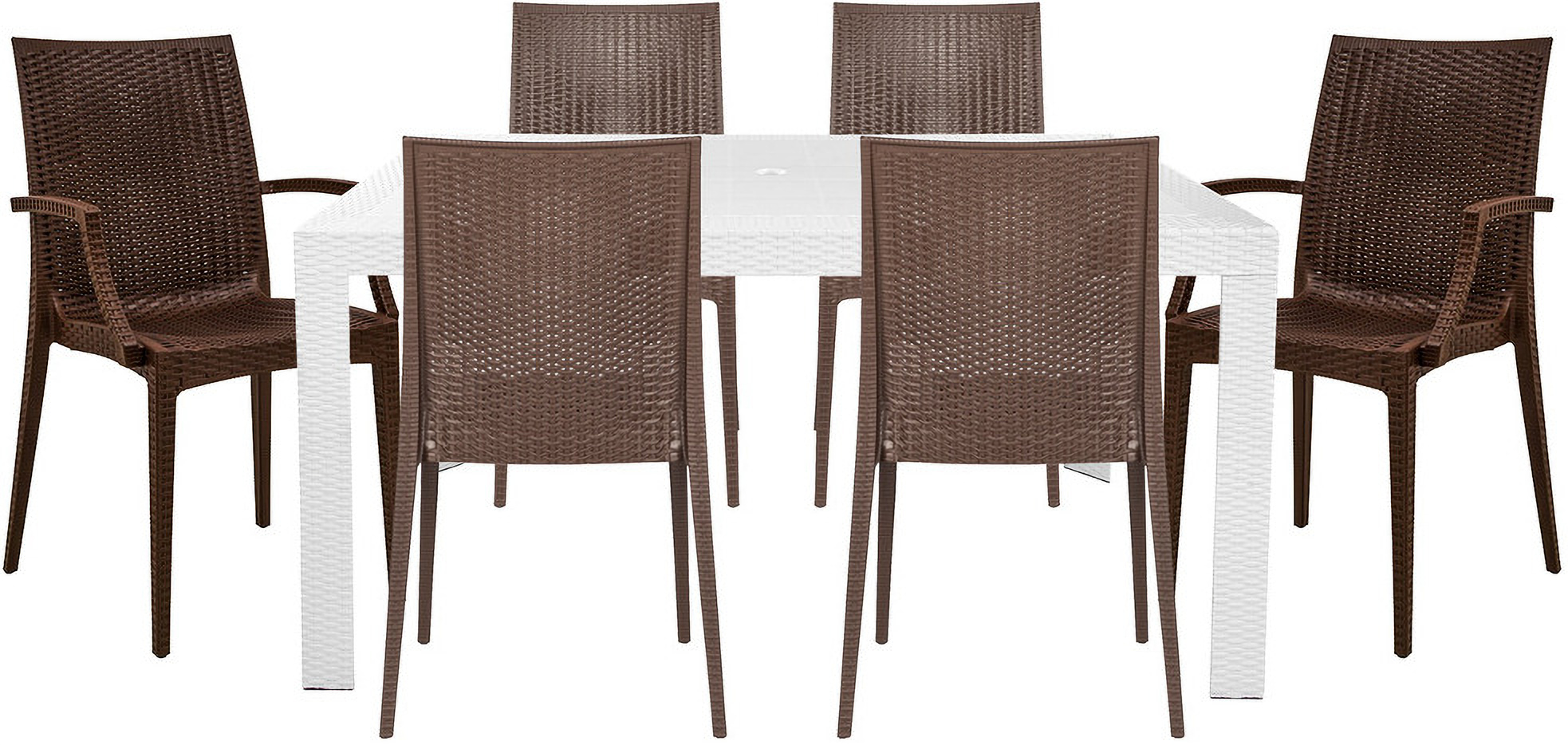 Mace 7 Piece Rectangular Outdoor Dining Set In White and Brown by ...