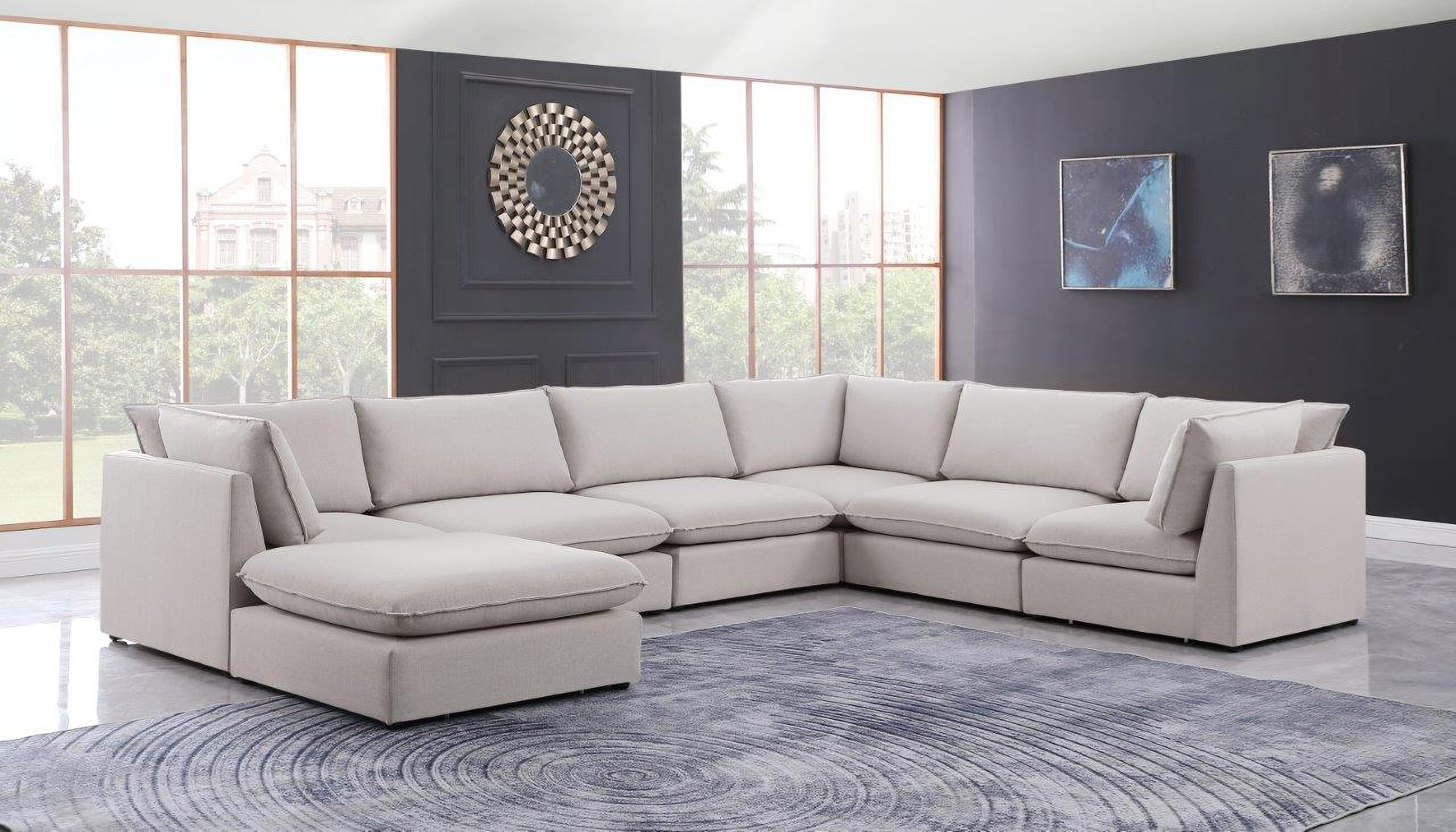 Mackenzie Durable Linen Textured Modular Sectional In Beige by Meridian ...