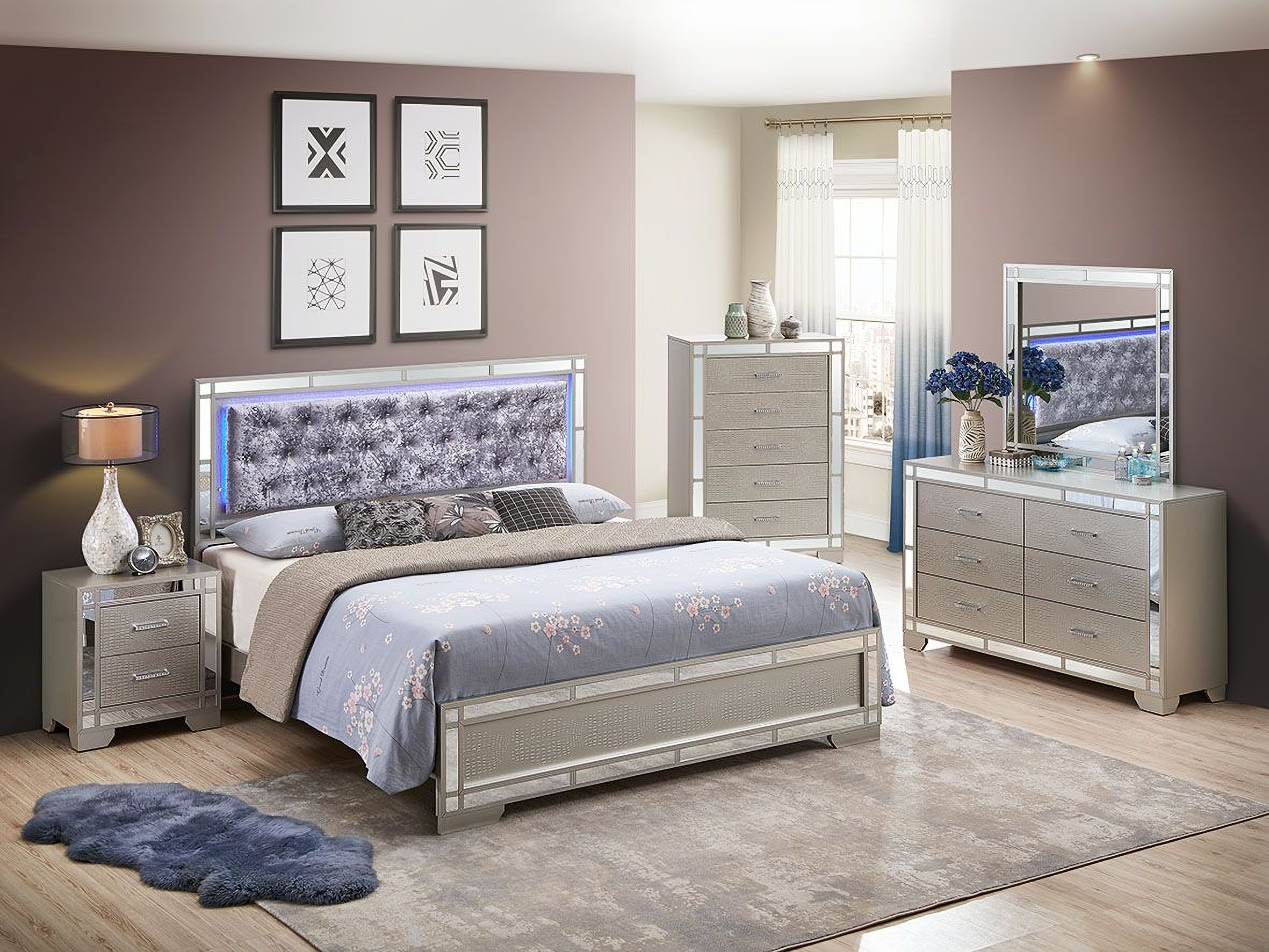 Madison Bedroom Set In Silver by Glory | 1StopBedrooms