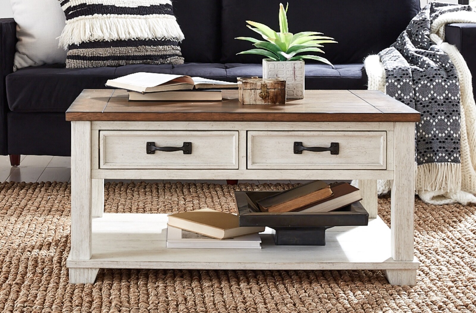 Madison Distressed Two-tone Wood Cocktail Table In Toasted Almond and ...