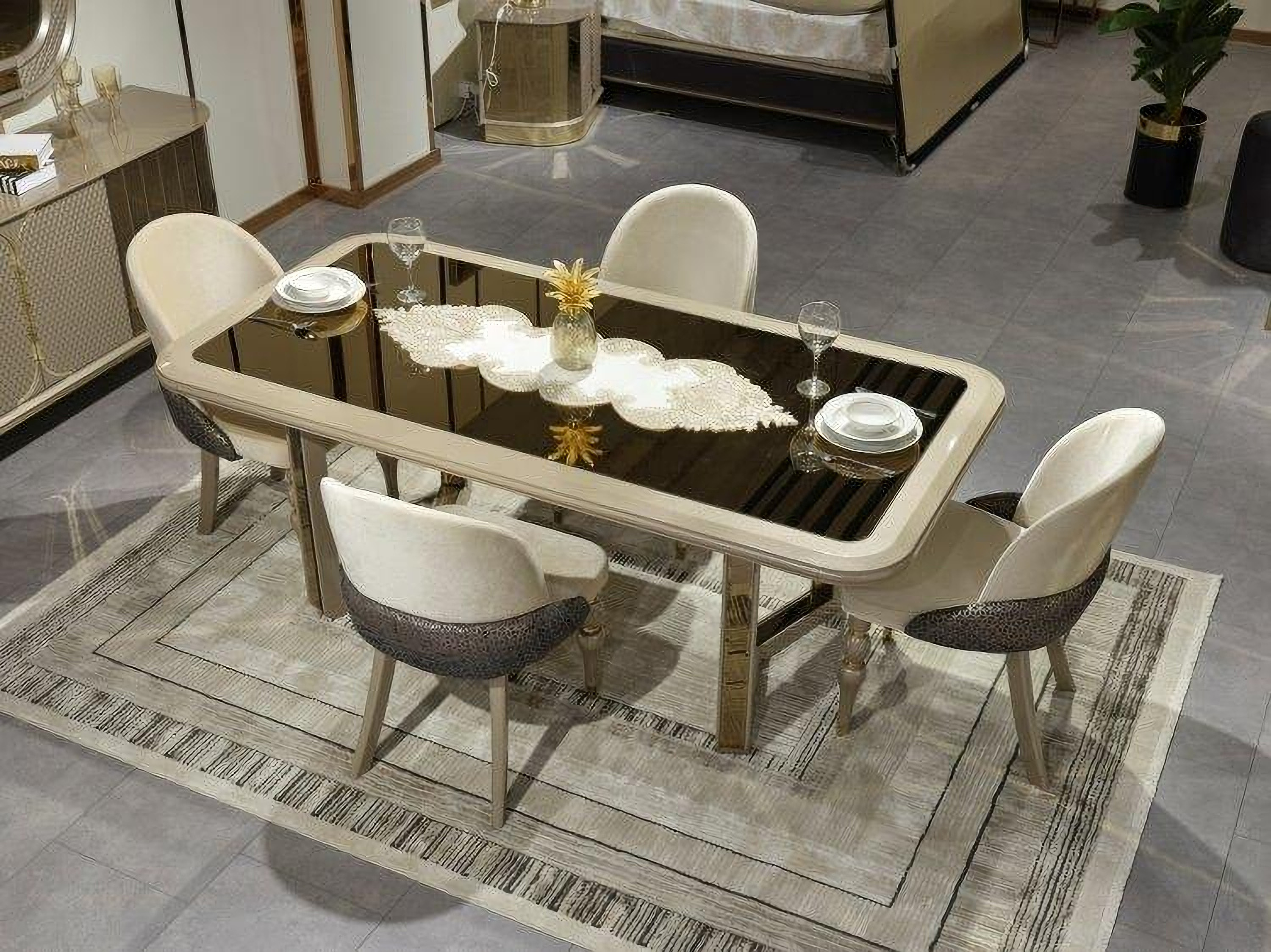 Madrid 79 Inch Dining Room Table In Cream by Furnia | 1StopBedrooms