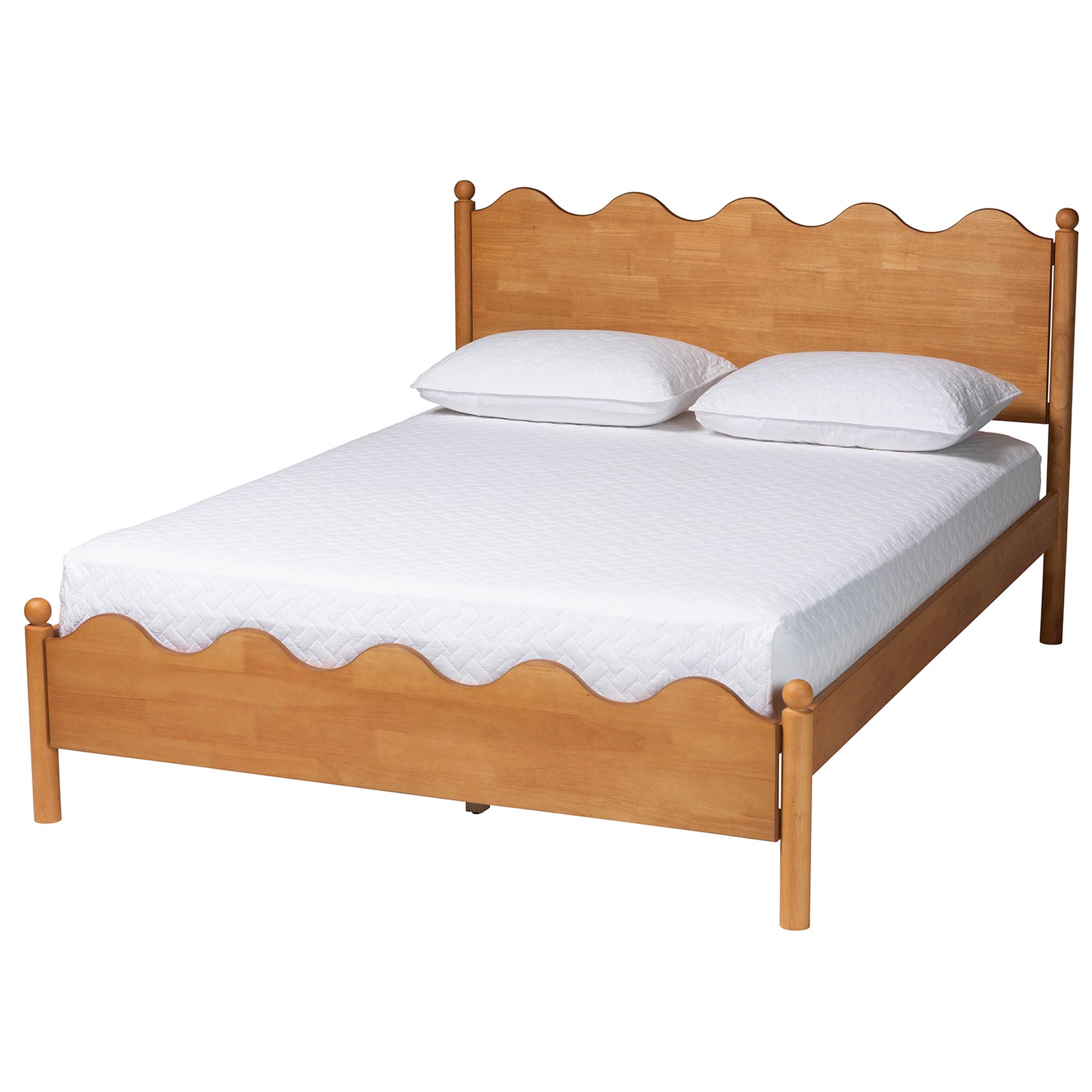 Malaya Wood Queen Platform Bed with Scalloped Edges In Oak Brown by ...
