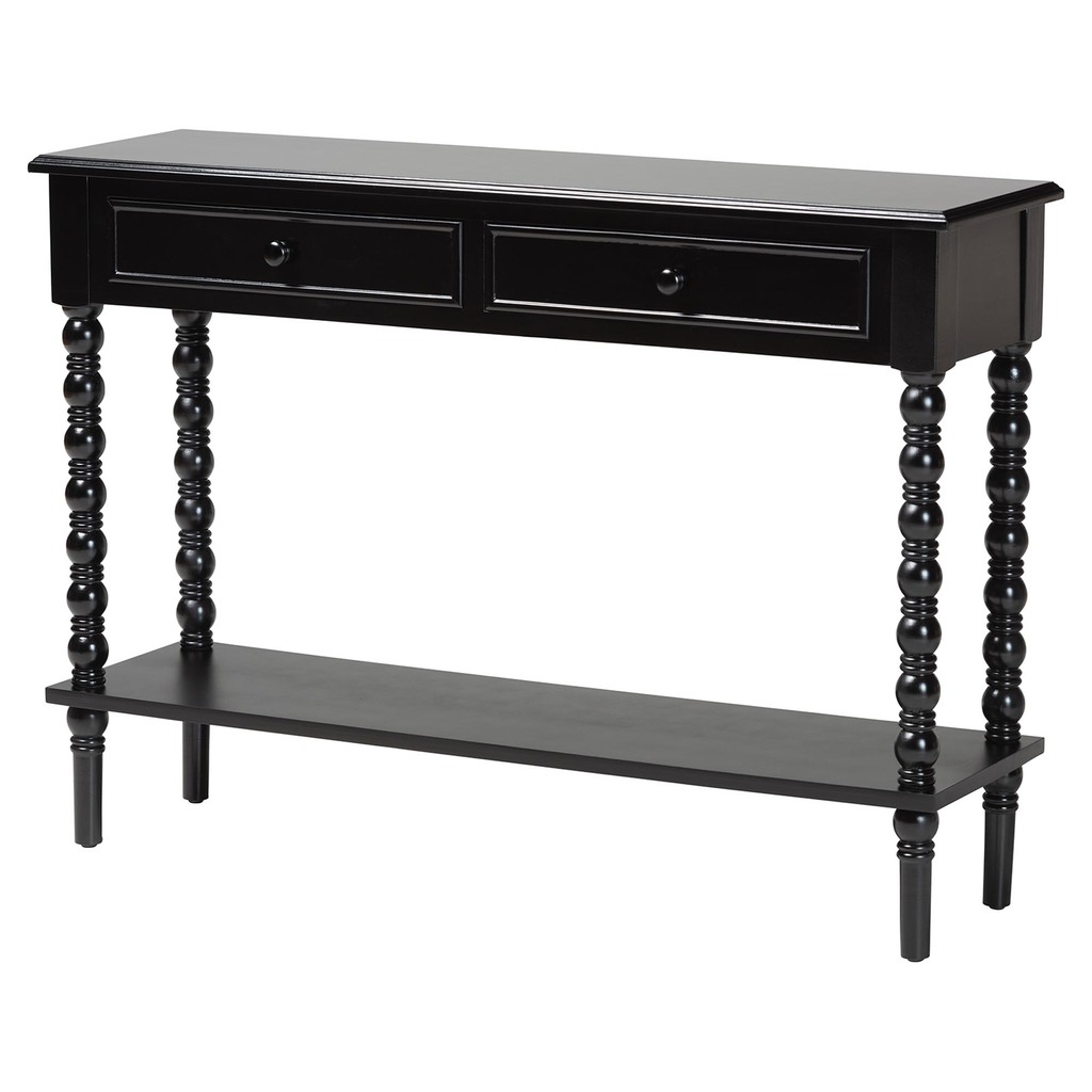 Malinda Wood 2-Drawer Console Table with Spindle Legs In Black by ...