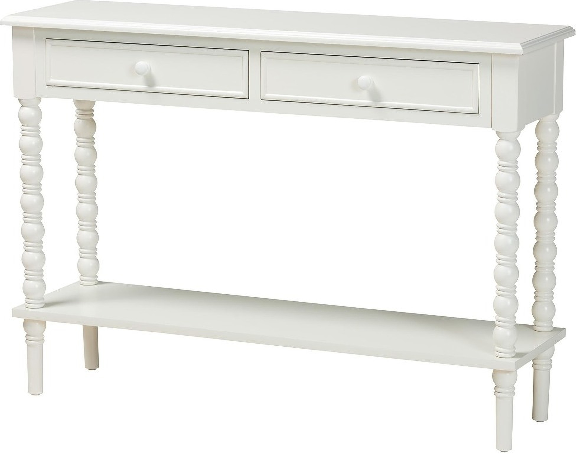 Malinda Wood 2-Drawer Console Table with Spindle Legs In White by ...