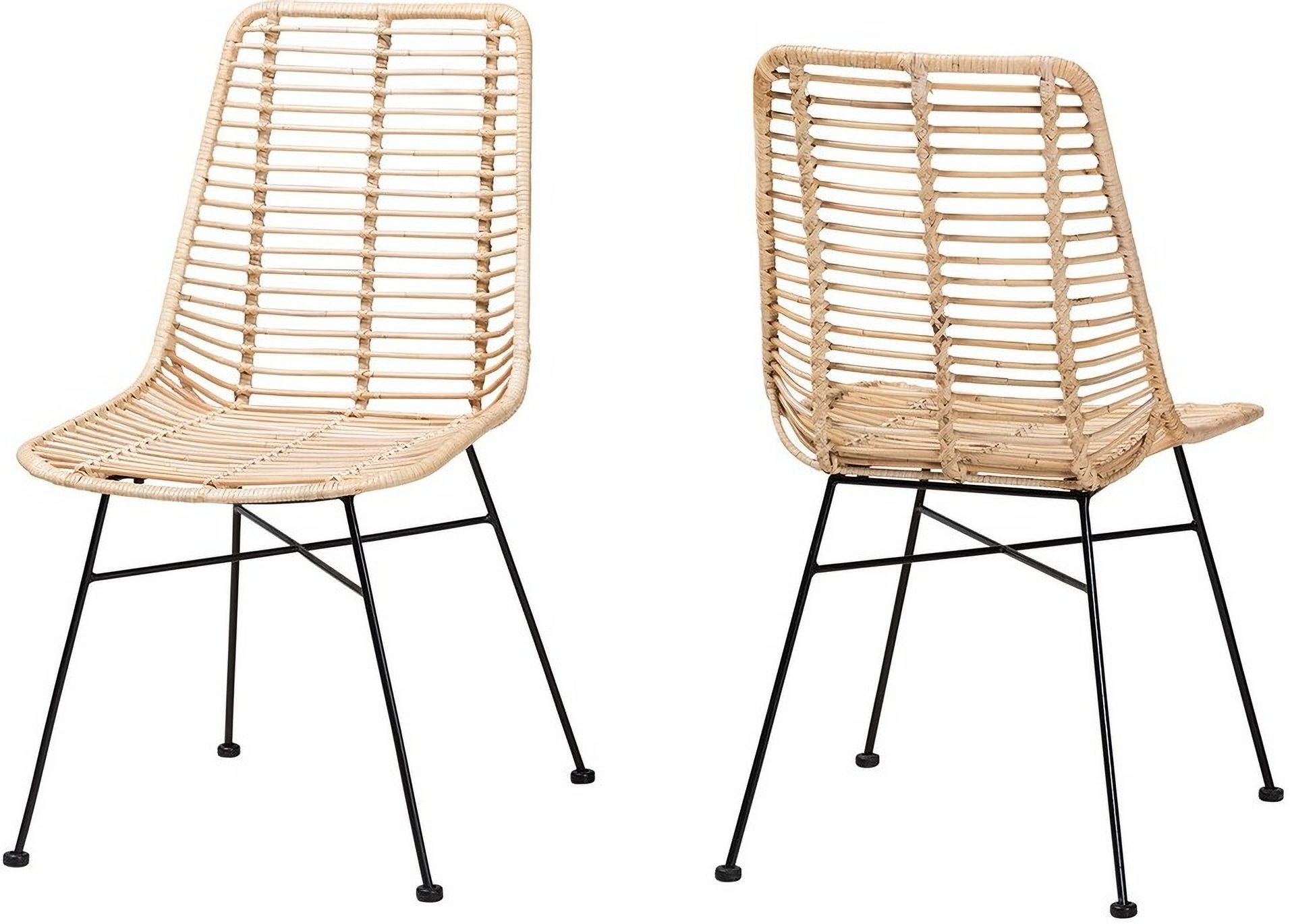 Manhattan Rattan and Metal Dining Chair Set of 2 In Natural Brown and ...