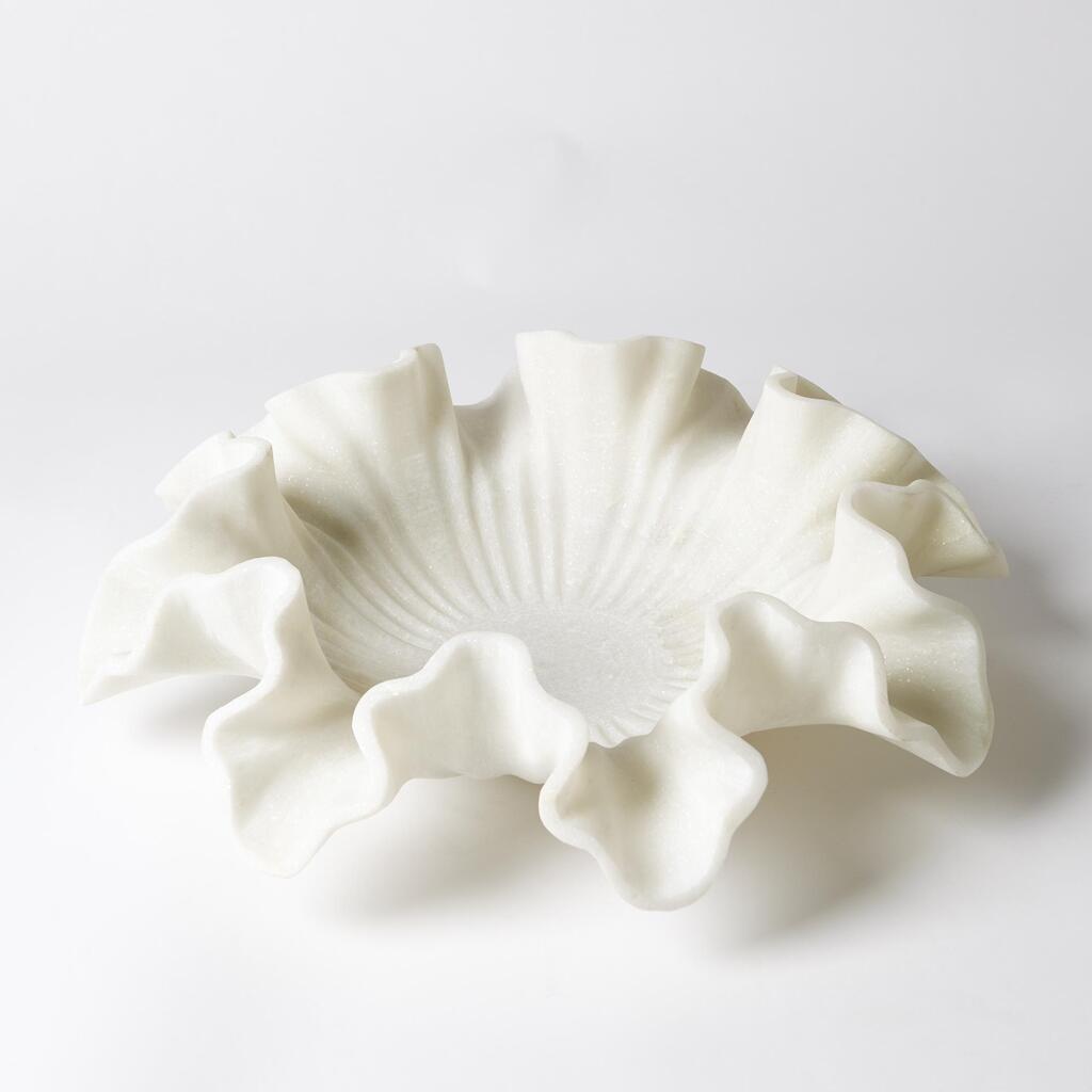 Marble Large Ruffle Bowl In White by Global Views | 1StopBedrooms