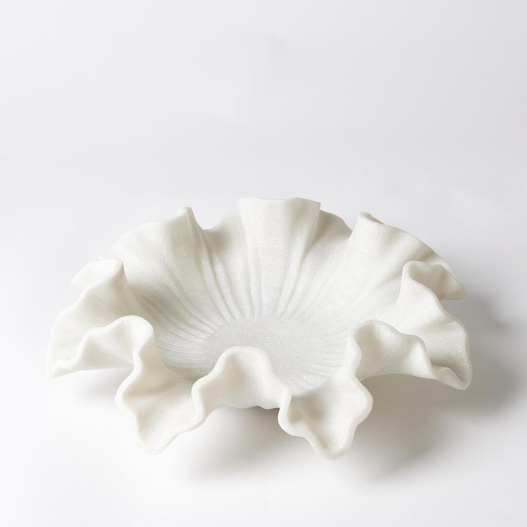 Marble Medium Ruffle Bowl In White by Global Views | 1StopBedrooms