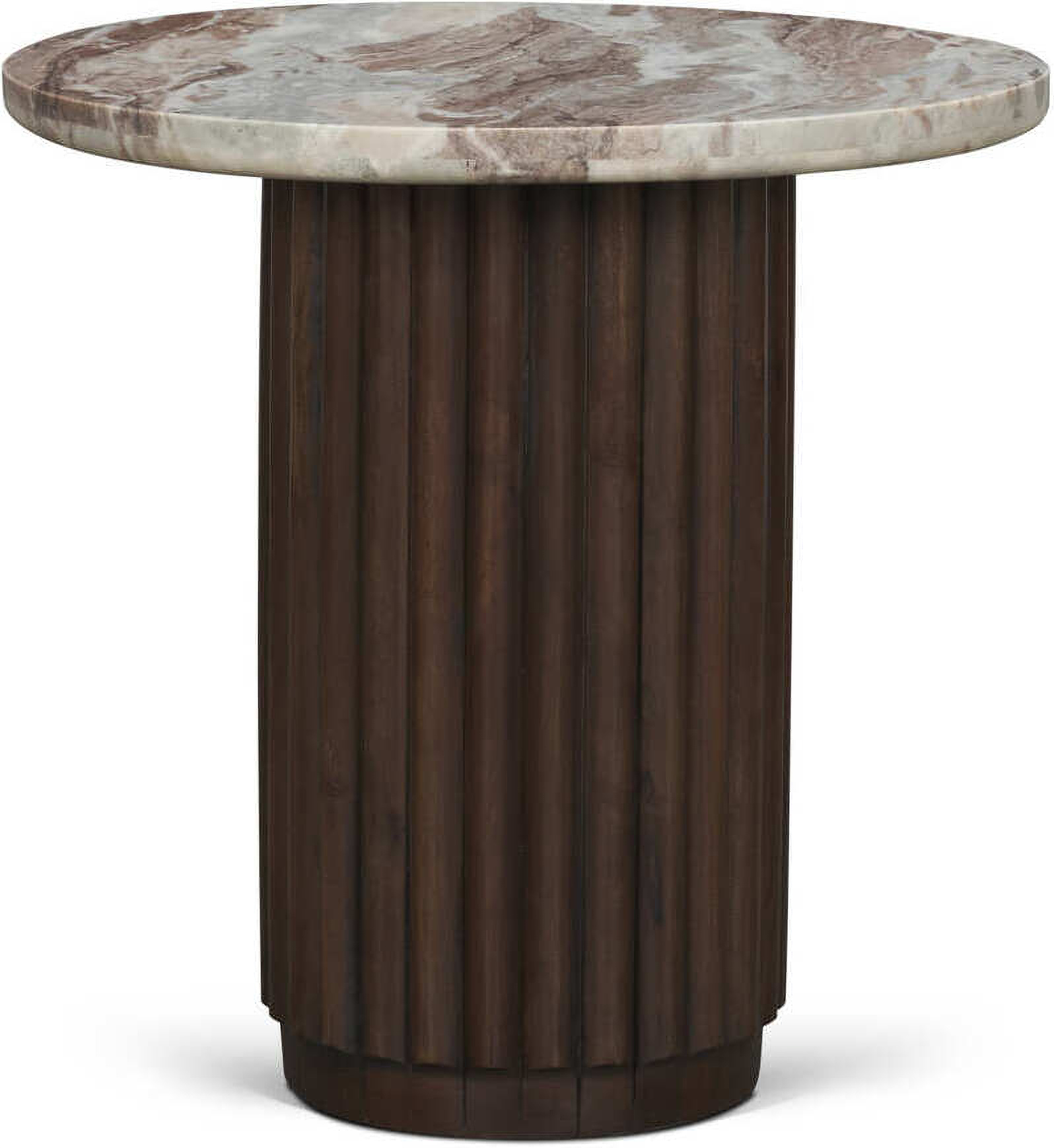Marbrello Marble Top Fluted Wood Round Side Table In Espresso Brown and ...