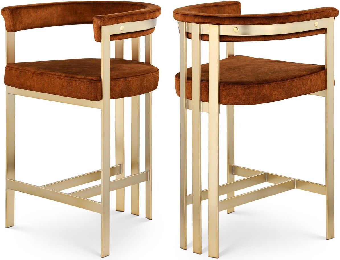 Marcello Velvet Counter Stool Set of 2 In Cognac by Meridian ...
