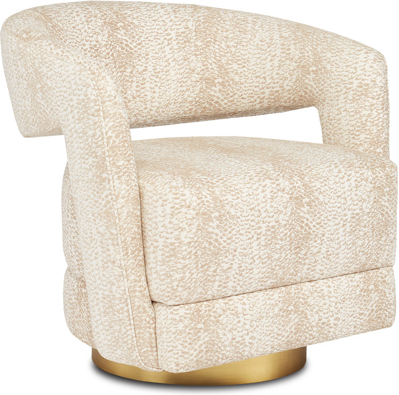 Maren Swivel Arm Chair In Brass by Currey & Company | 1StopBedrooms