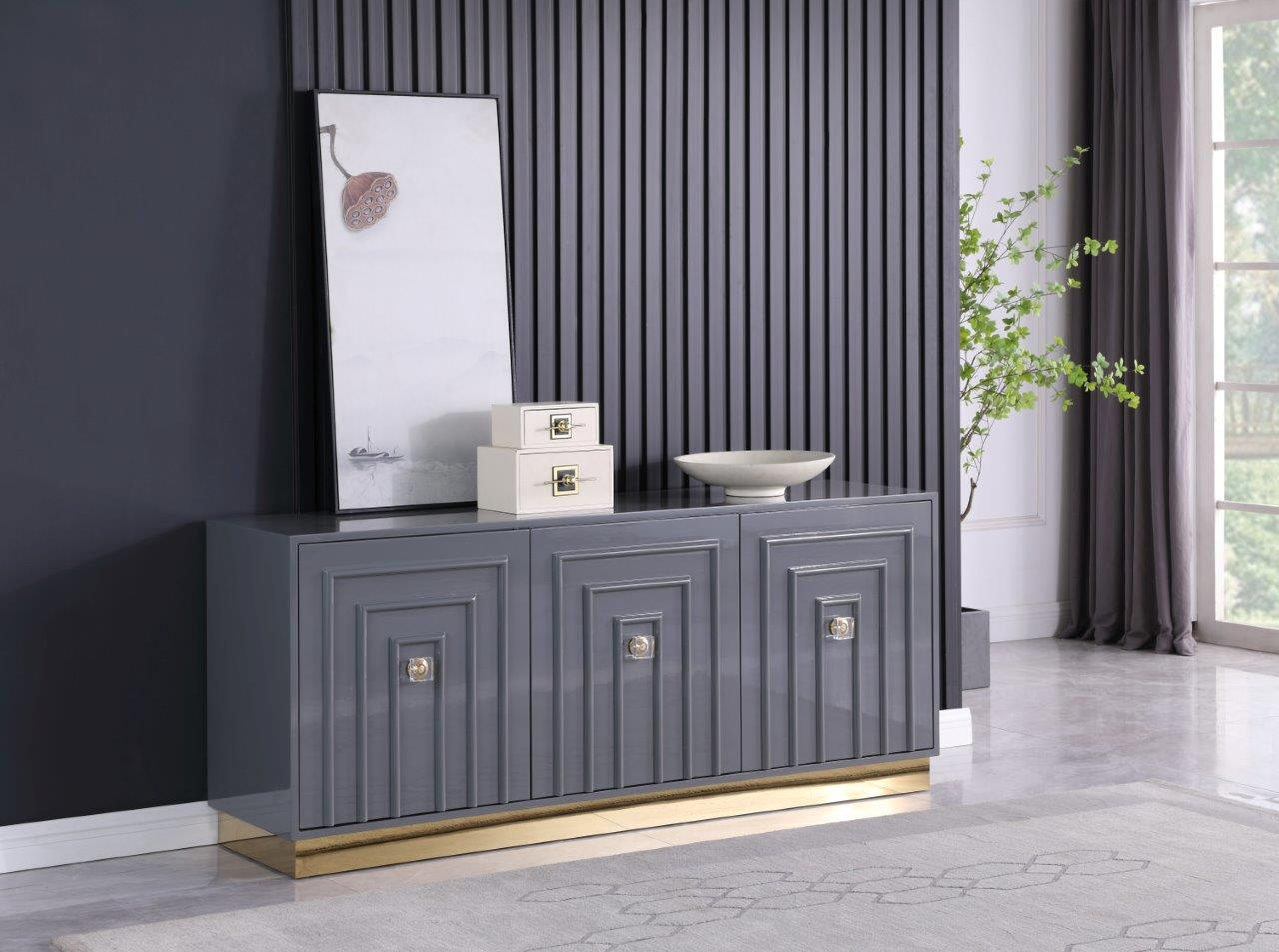 Maria Modern High Gloss Lacquer Wood Sideboard In Gray by Best Master Furniture | 1StopBedrooms