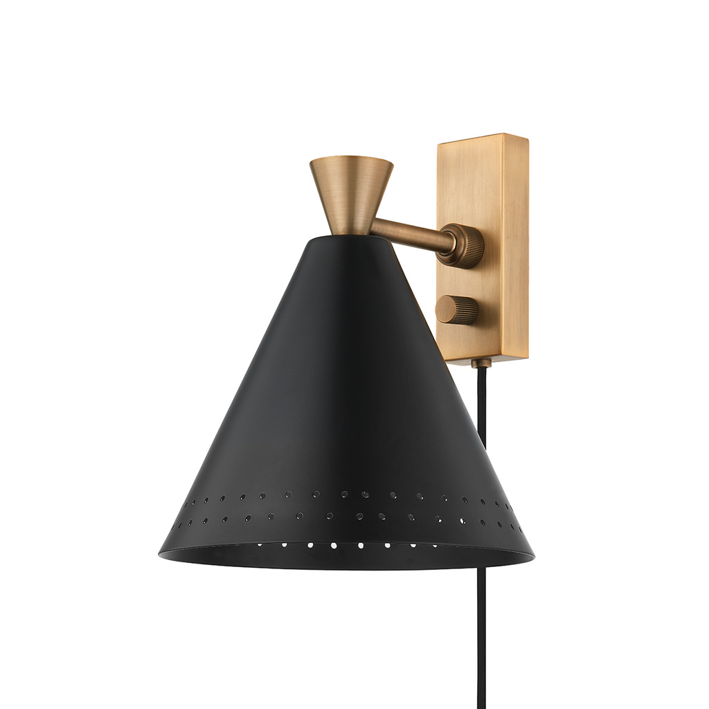 Marvin Plug-In Sconce In Patina Brass and Soft Black by Troy Lighting ...