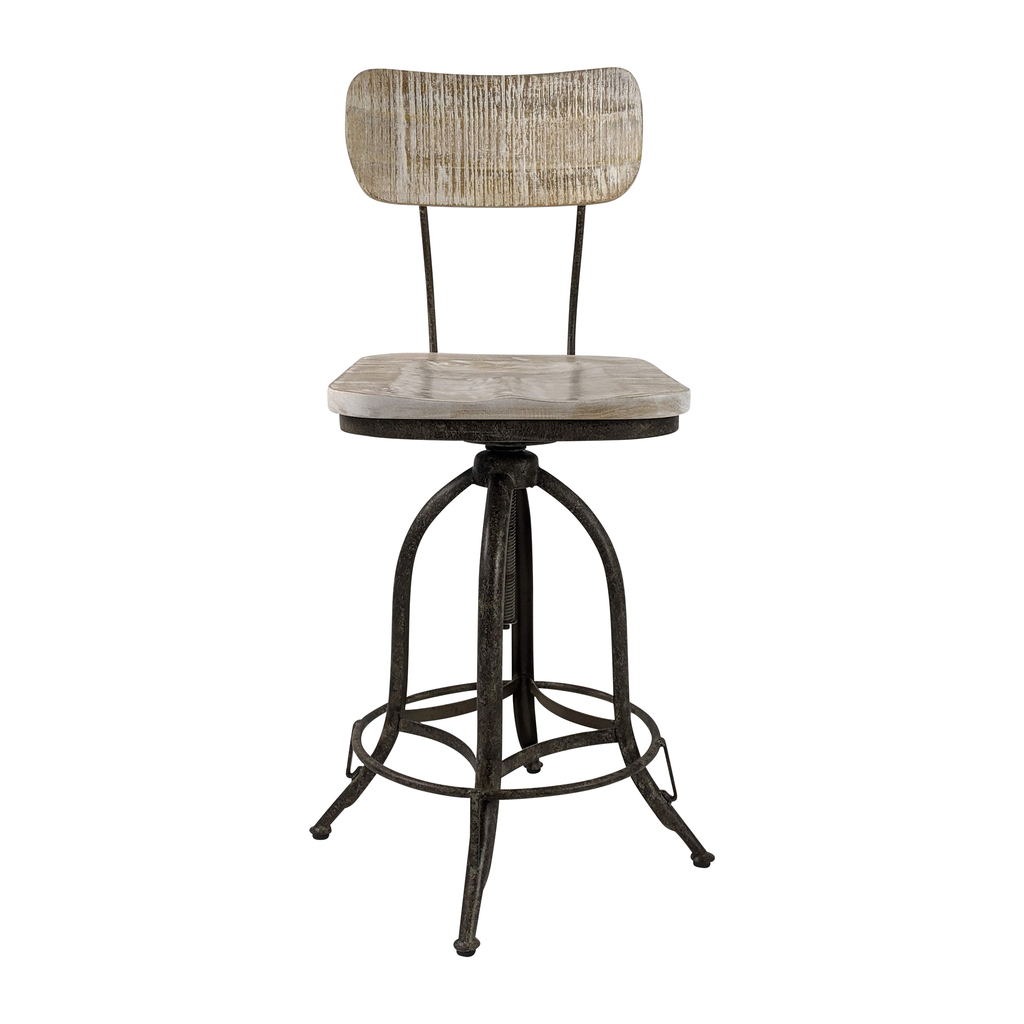 Mason Adjustable Barstool In Natural Driftwood Seat and Aged Iron Base ...