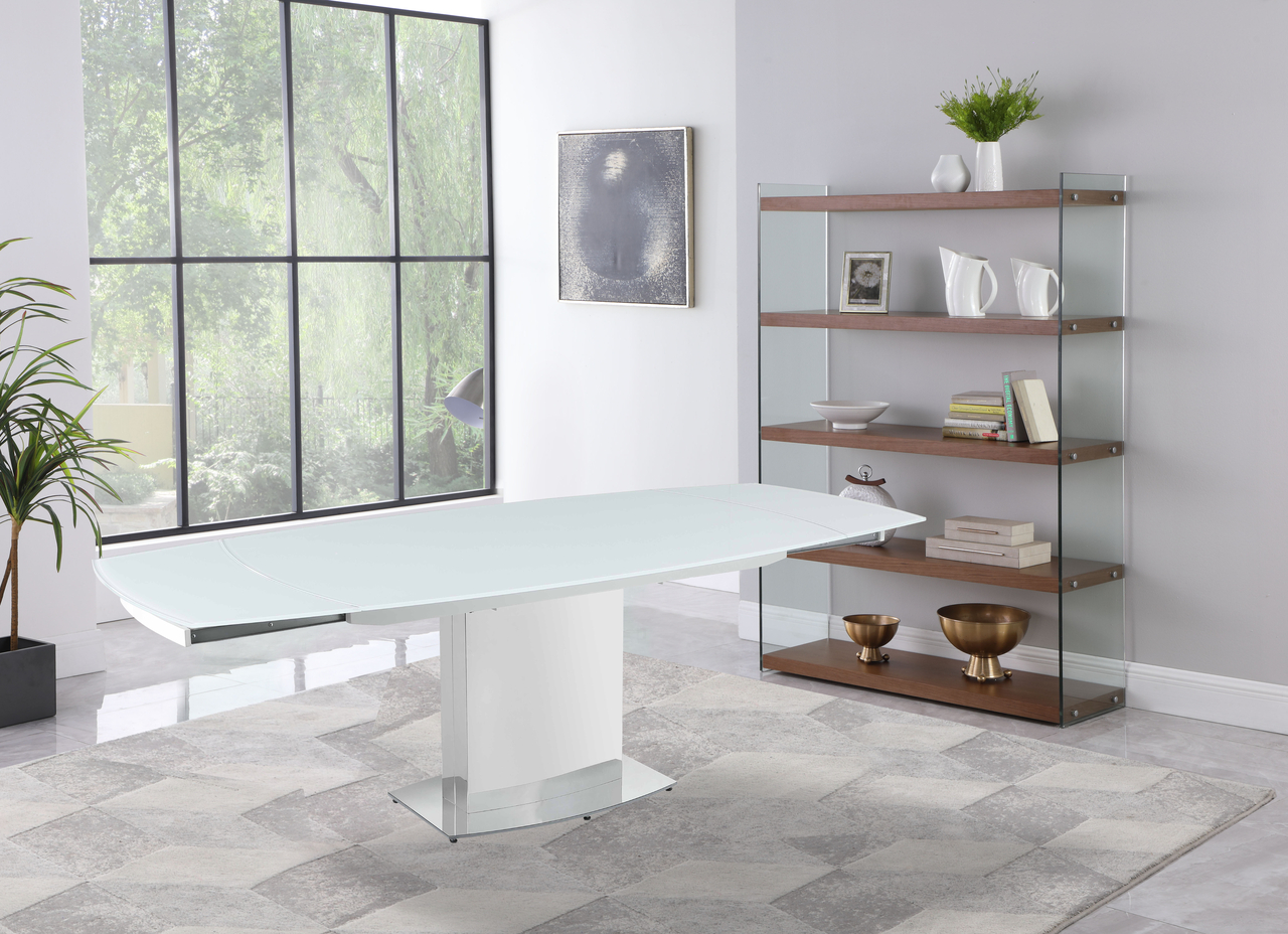 Mavis Extendable White Glass Dining Table In White by Chintaly Imports ...