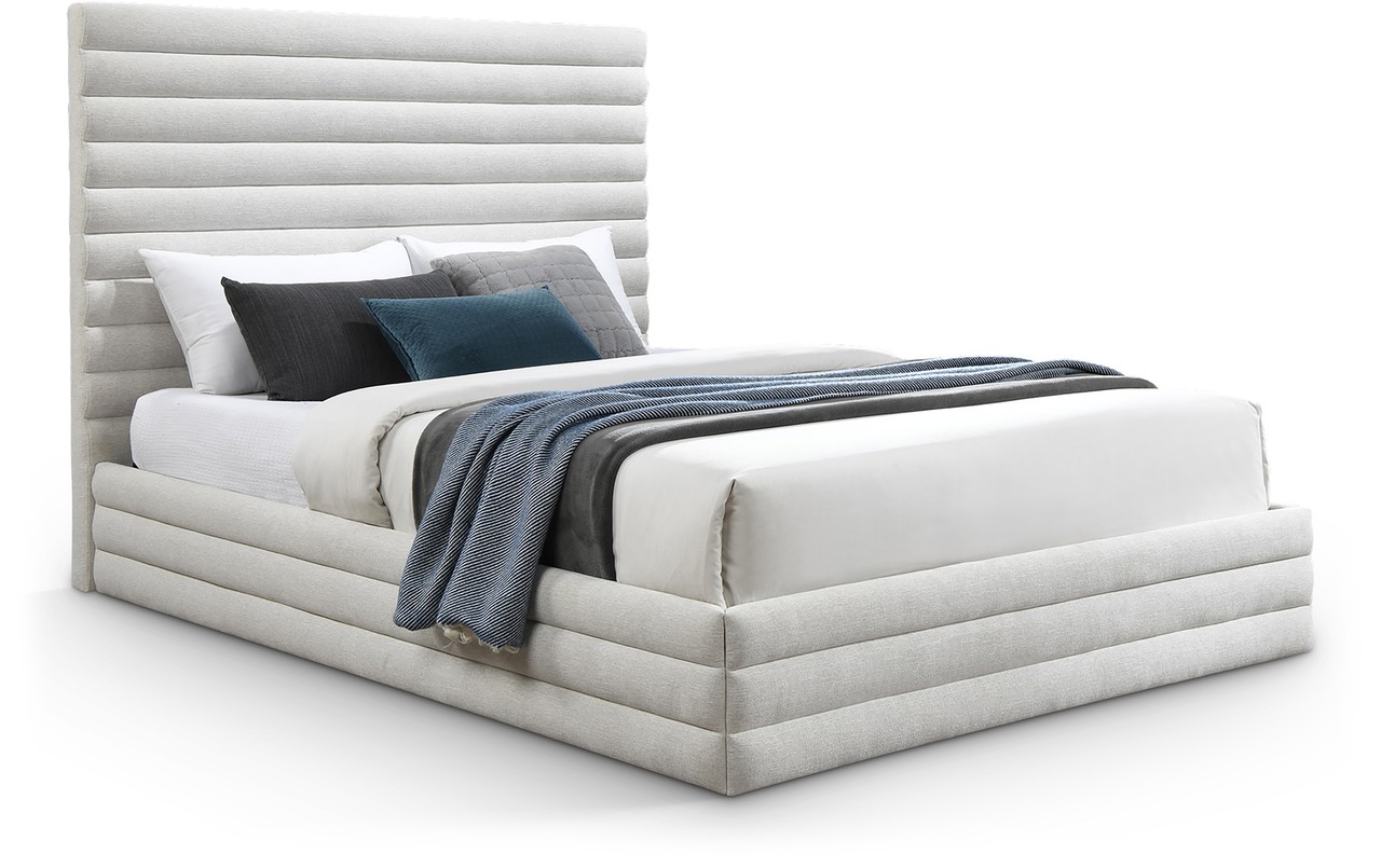 Maxwell Linen Textured Fabric Queen Bed In Cream by Meridian ...