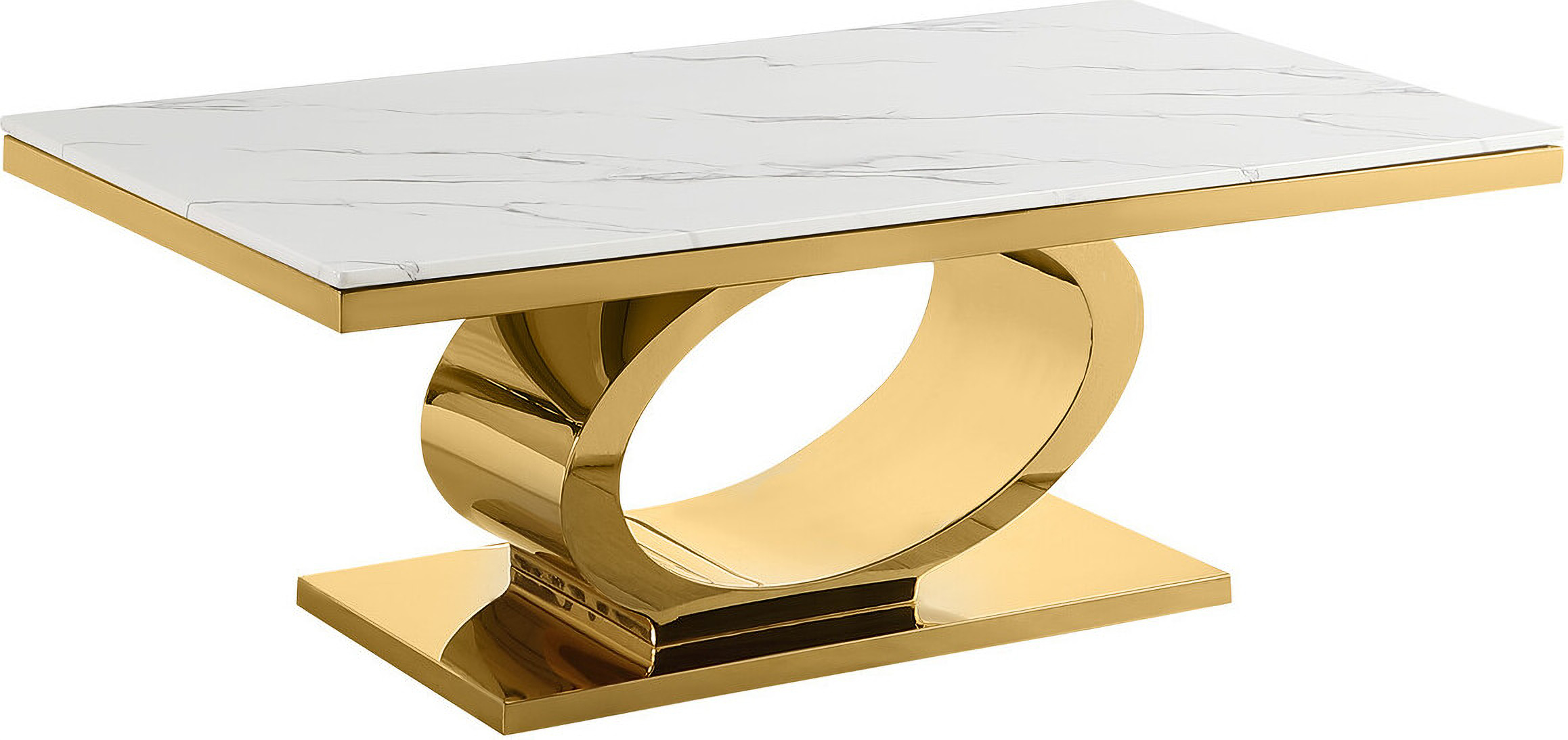 Megan Coffee Table In White Marble and Gold Stainless Steel Oval Base ...
