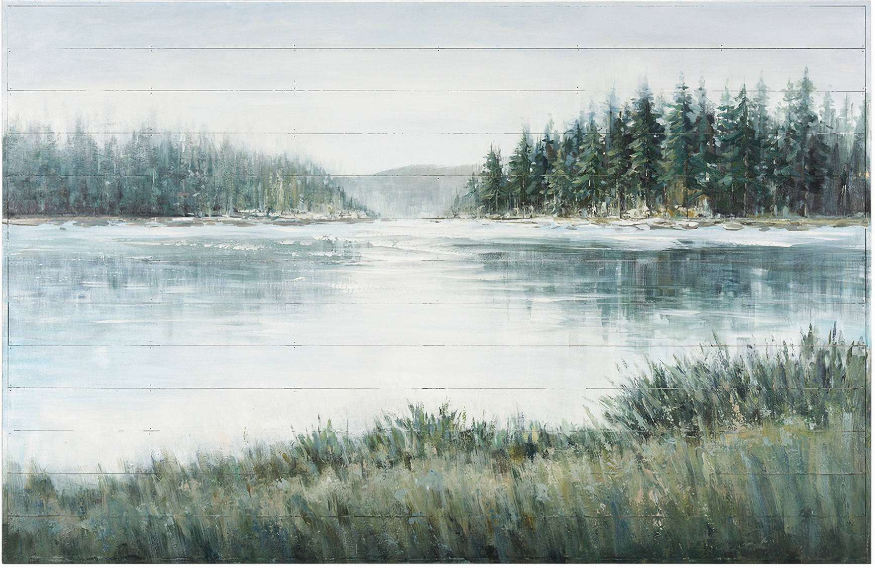 Mere Pond Lake Hand Painted On Wood Oil Painting by Mercana | 1StopBedrooms