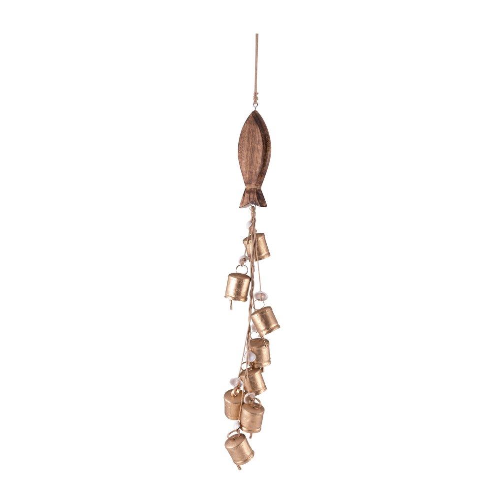 Metal And Wood 28 Inch Fish With Bells Chime In Gold by Sagebrook ...