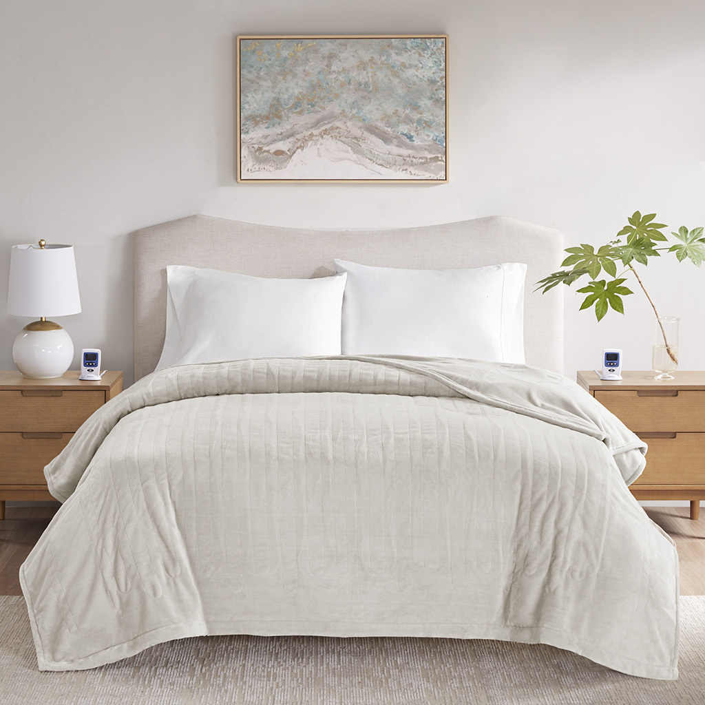 Microplush Heated Queen Blanket with Wifi Technology In Ivory by Olliix ...