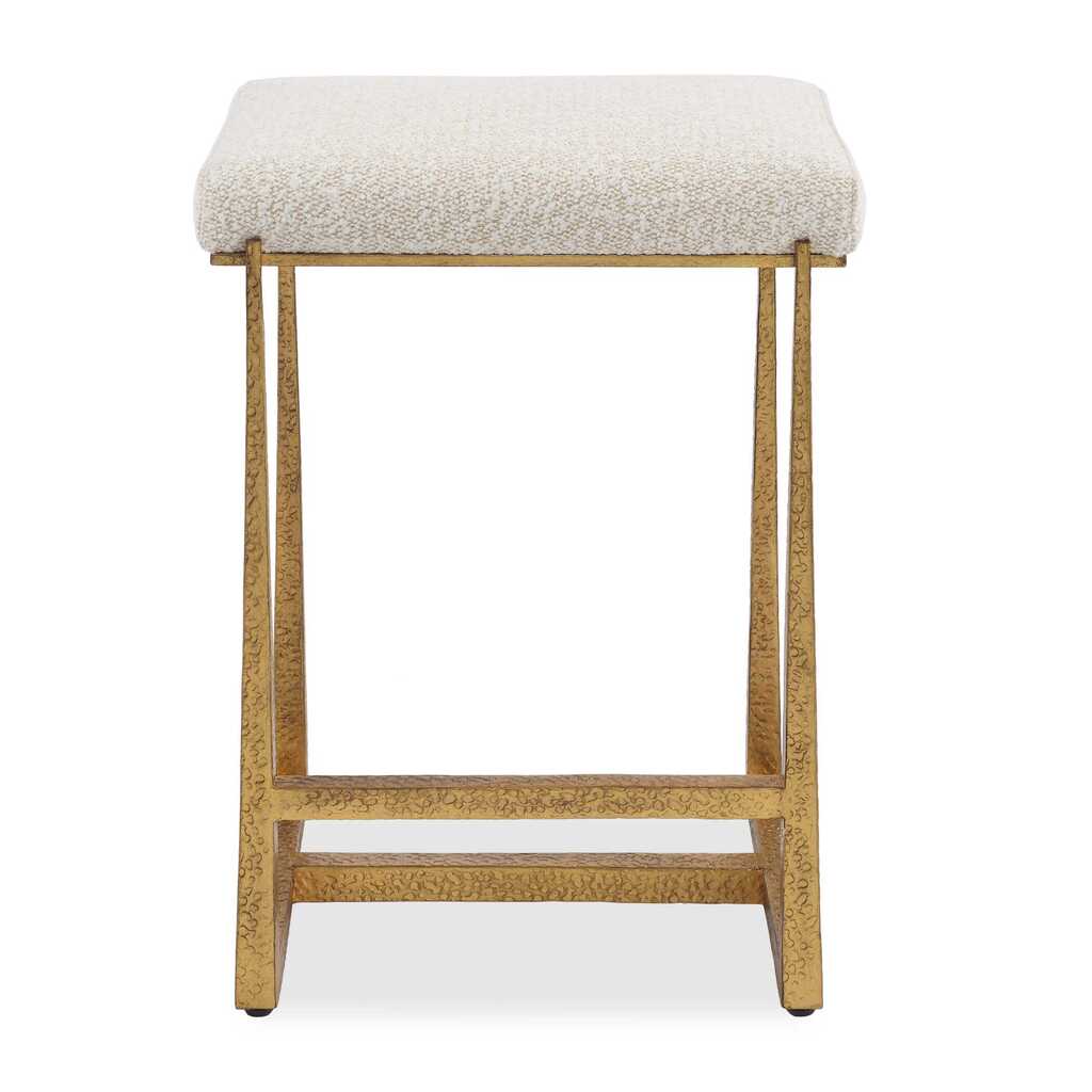 Midas Counter Stool In Gold and White by Uttermost | 1StopBedrooms