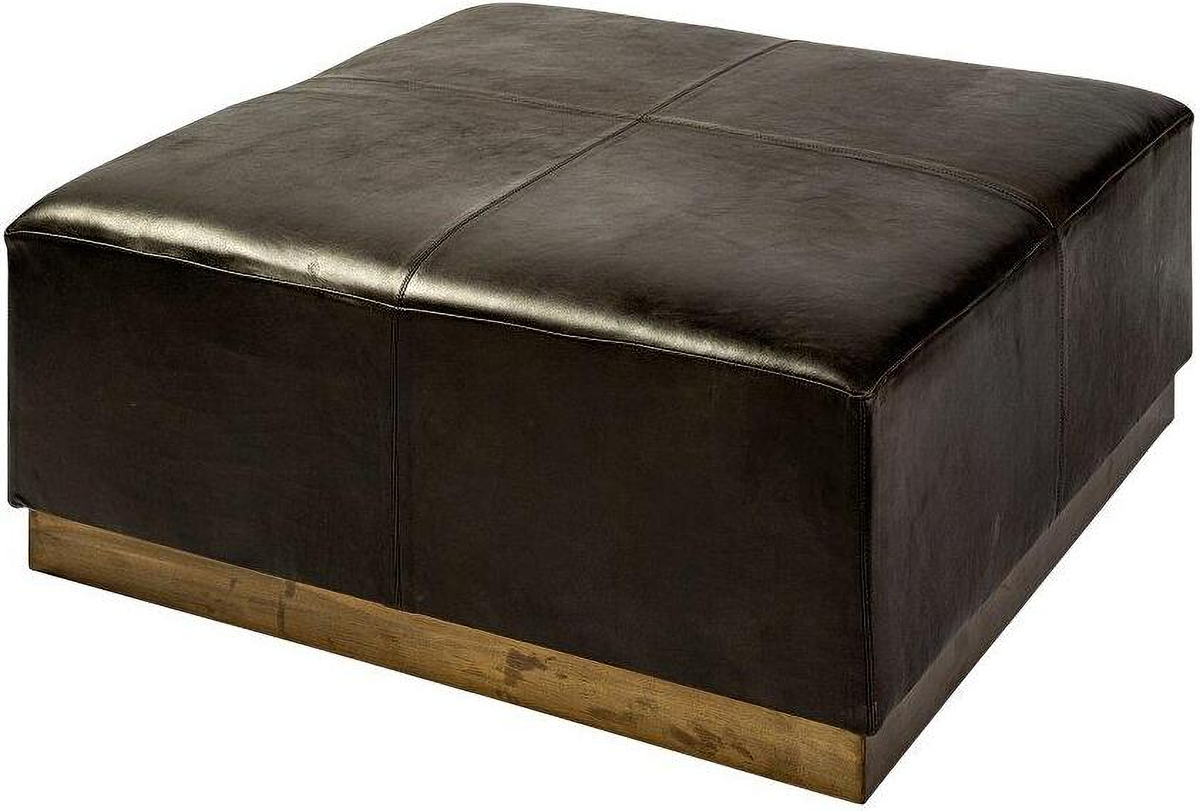 Minara 36 Inch Square Black Leather Wrapped With Metal Base Ottoman by ...