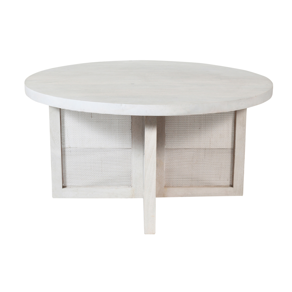 Minto Wood Indoor Round Coffee Table In White by Rajani Home ...