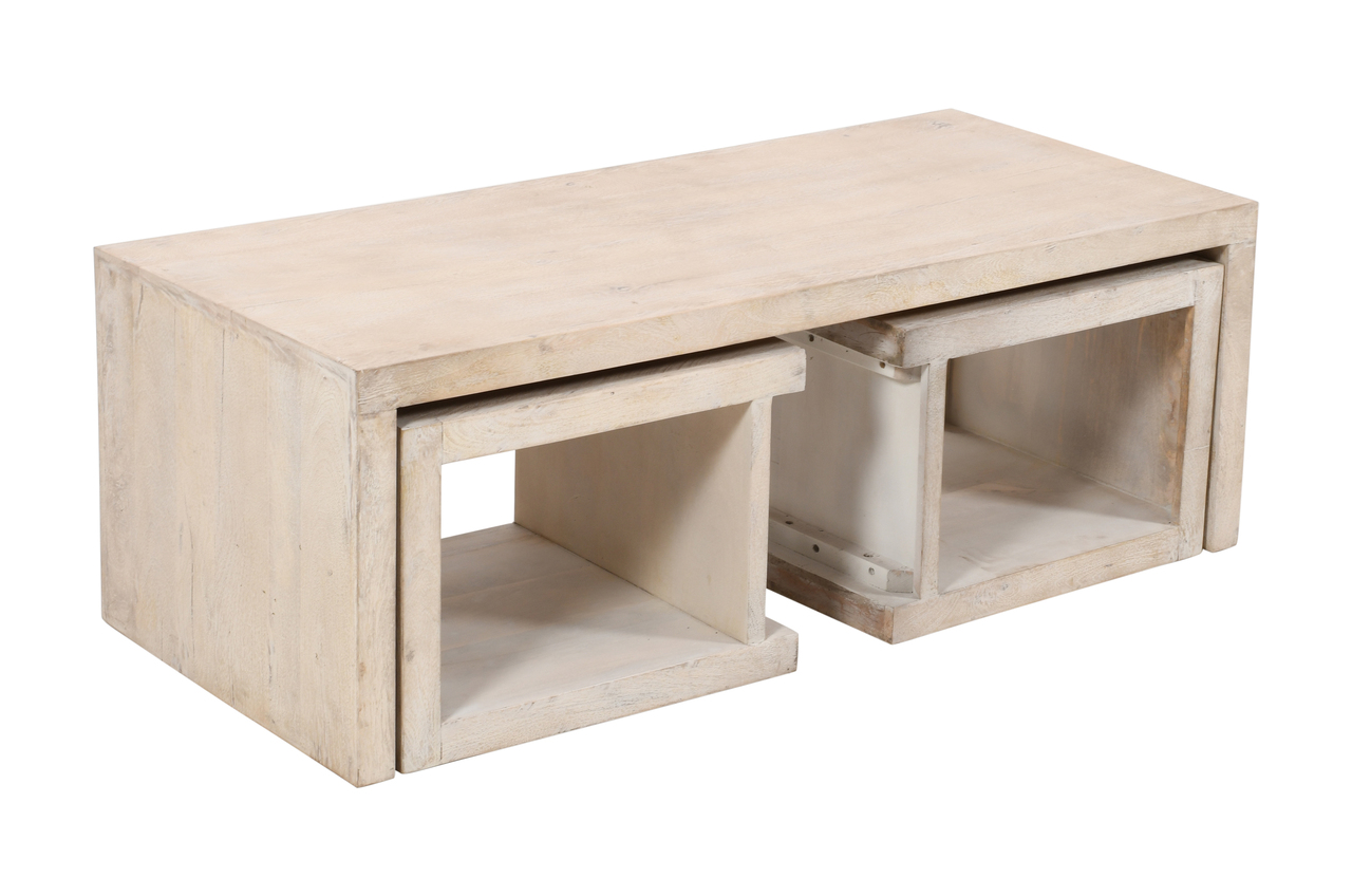 Mir 3-Piece Solid Wood Coffee and End Table Set In White by Moti ...