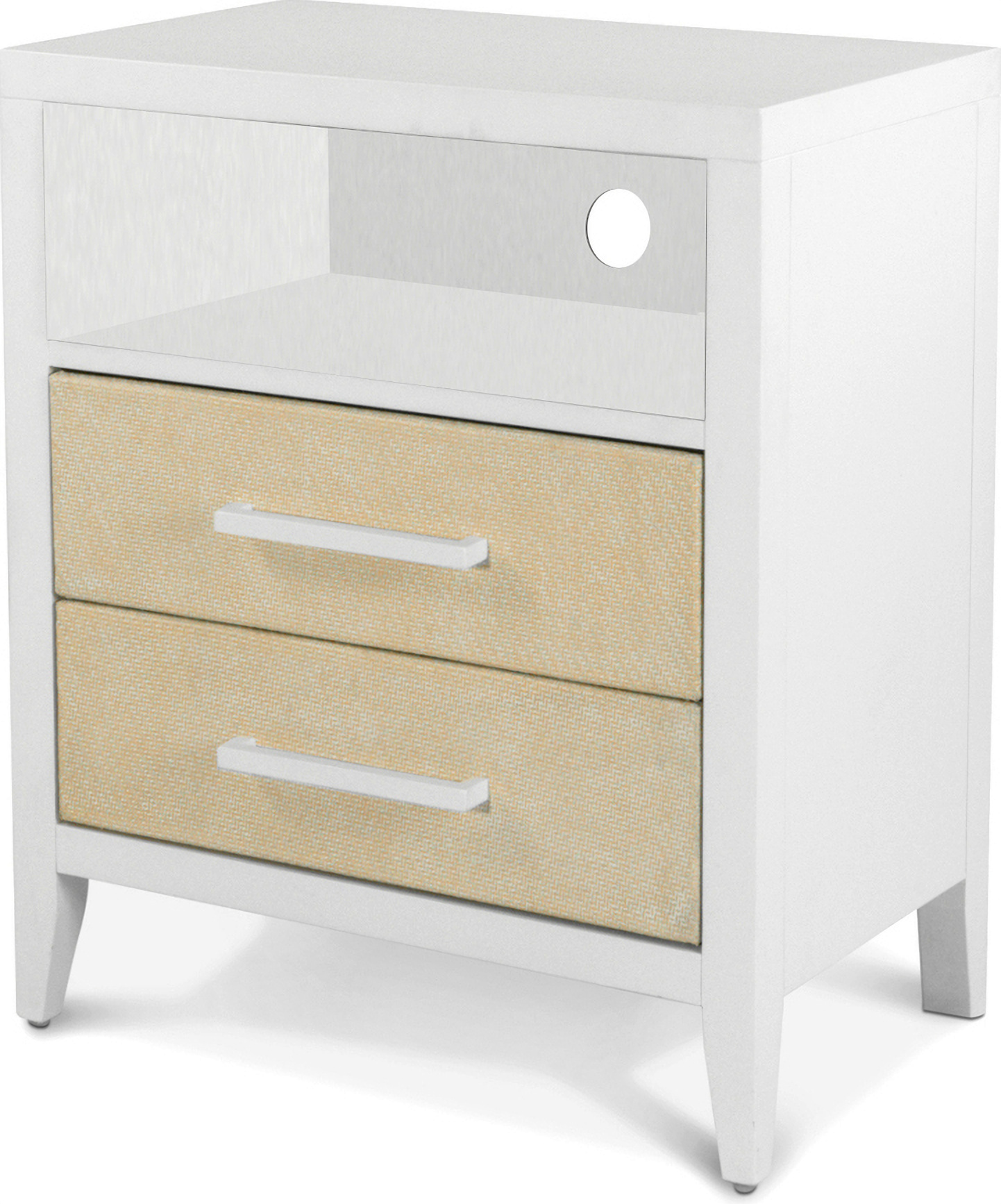 Miramar 2 Drawer Woven Nightstand with Power and Usb In White and Brown ...