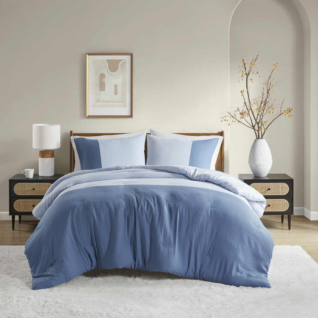 Miro Soft Washed Color Block Comforter Set In Blue by Olliix ...
