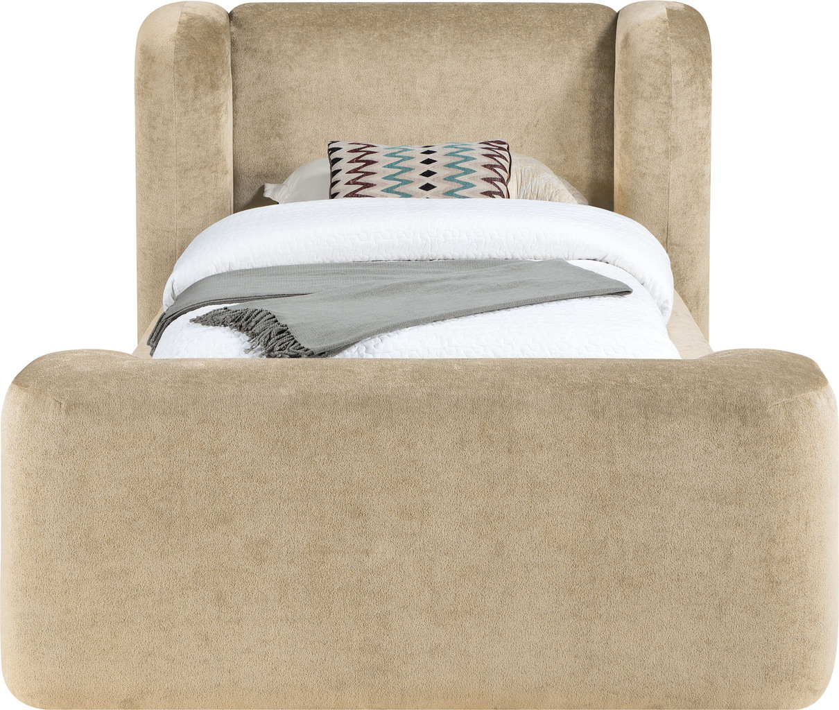 Modena Chenille Fabric Upholstered Twin Bed In Beige by Meridian ...
