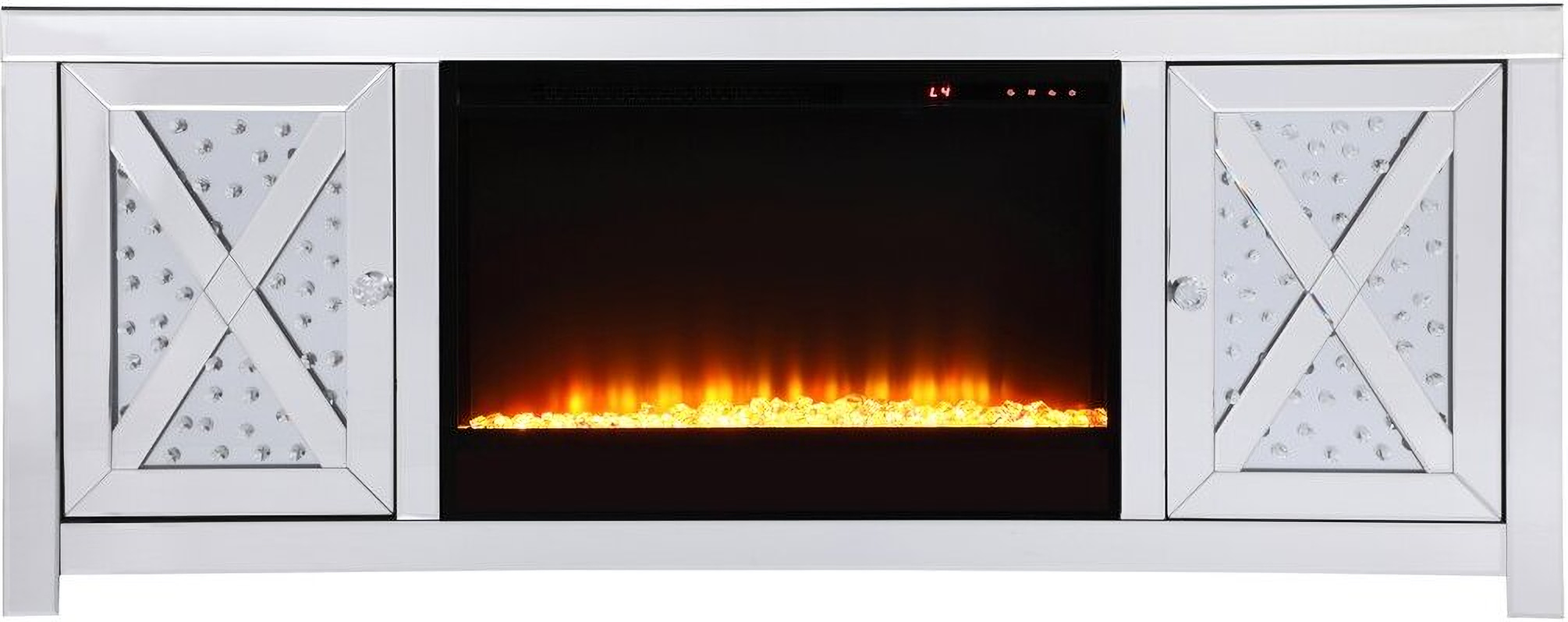 Modern 59 InchCrystal Mirrored Tv Stand With Crystal Insert Fireplace ...
