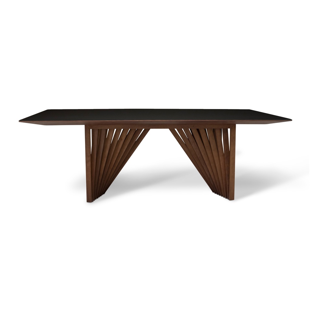 Modern Brazilian Laguna Glass Top Dining Table In Black and Nogal by ...