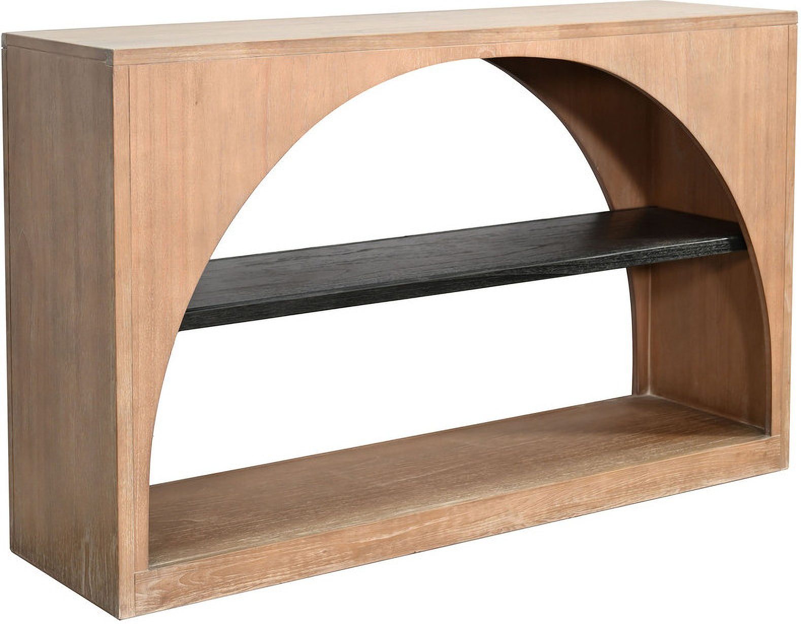 Modern Wood Sofa Table with Arched Open Shelf Design In Umbra and Oak ...