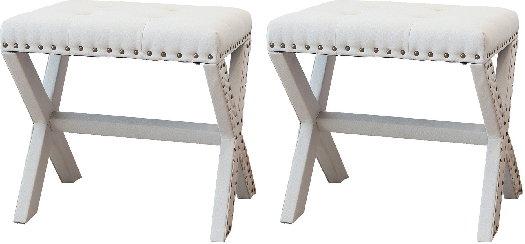 AC Pacific Modern X Base Vanity Stool Ottoman Set of 2 in Beige